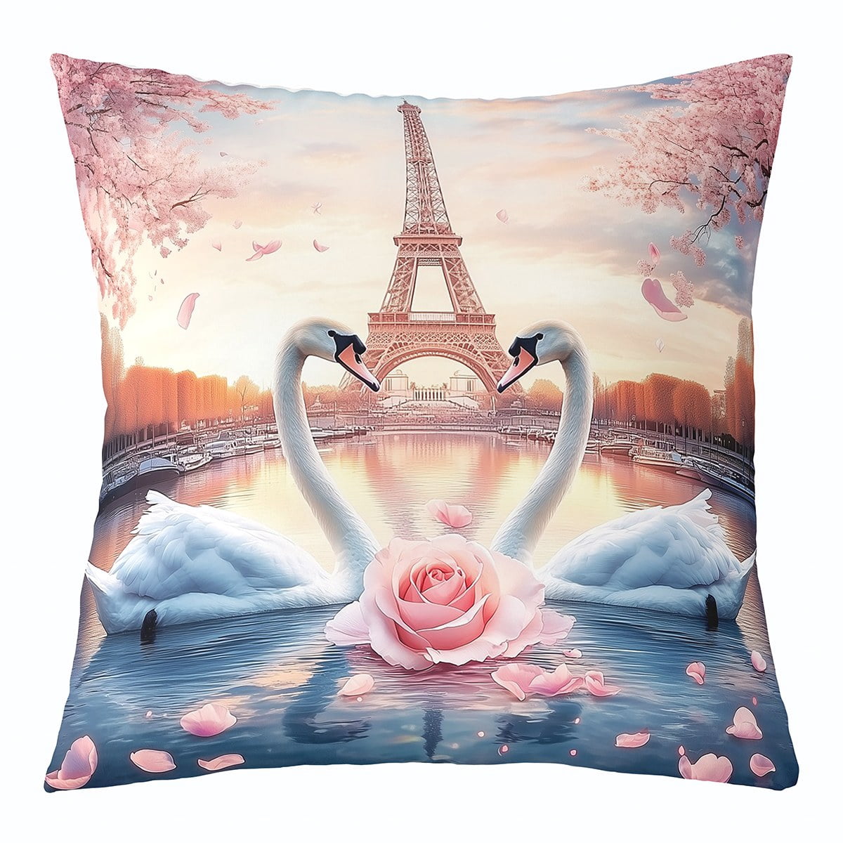 Erosebridal Couple Swan Cushion Covers for Sofa, Romantic Rose Throw ...