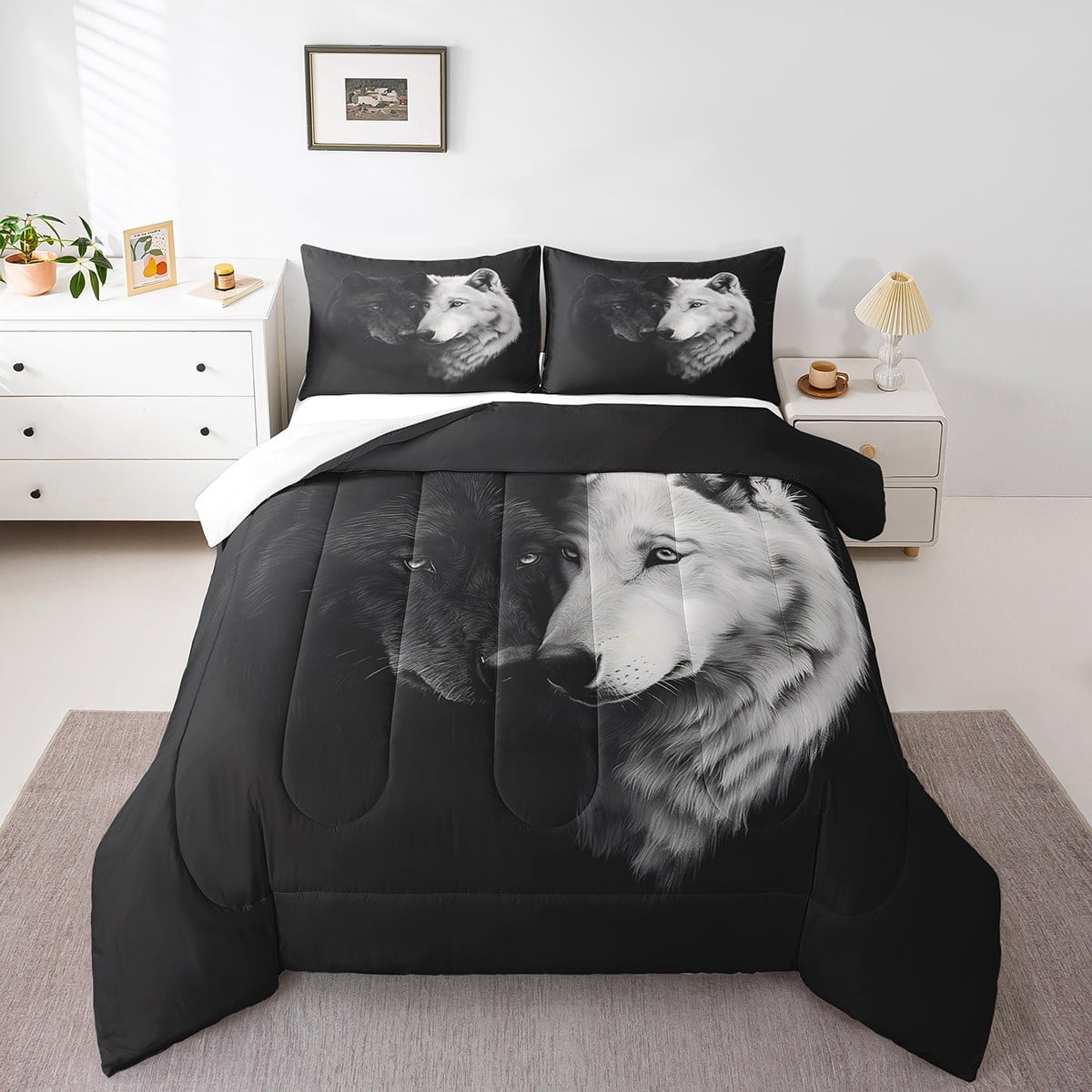 Erosebridal Couple Wolf Bedding Set Full Black And White Animal Print ...
