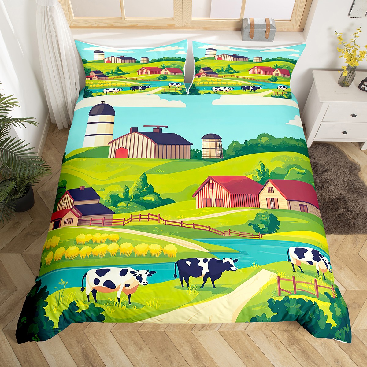 Erosebridal Cow Bedding Set Queen Size, Farm Animal Duvet Cover Farm ...
