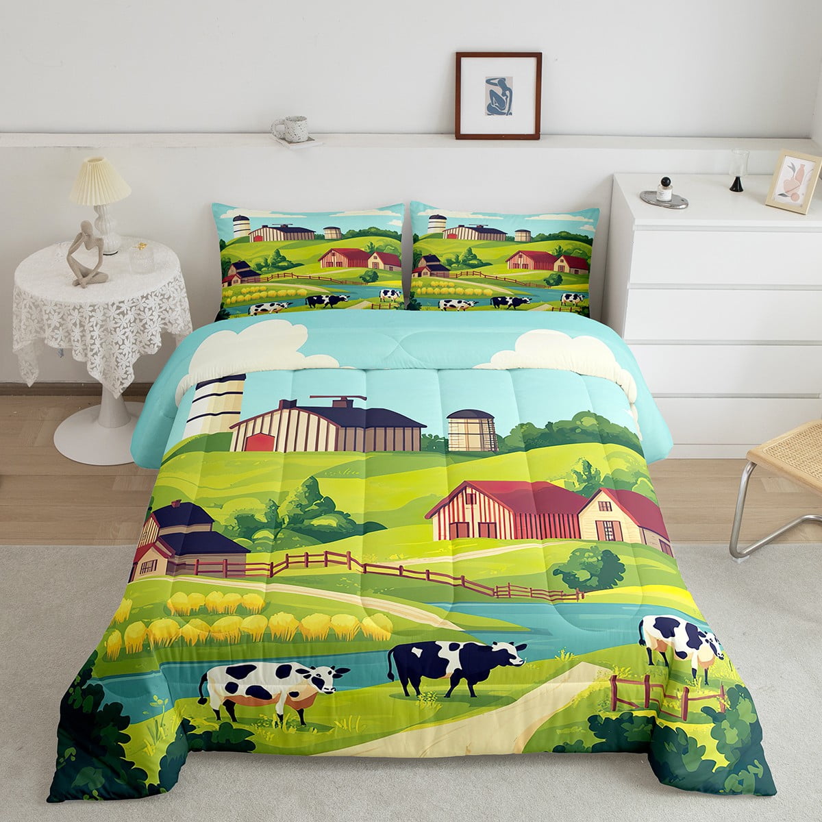 Erosebridal Cow Comforter Set Full Size, Farm Animal Bedding Set Farm ...