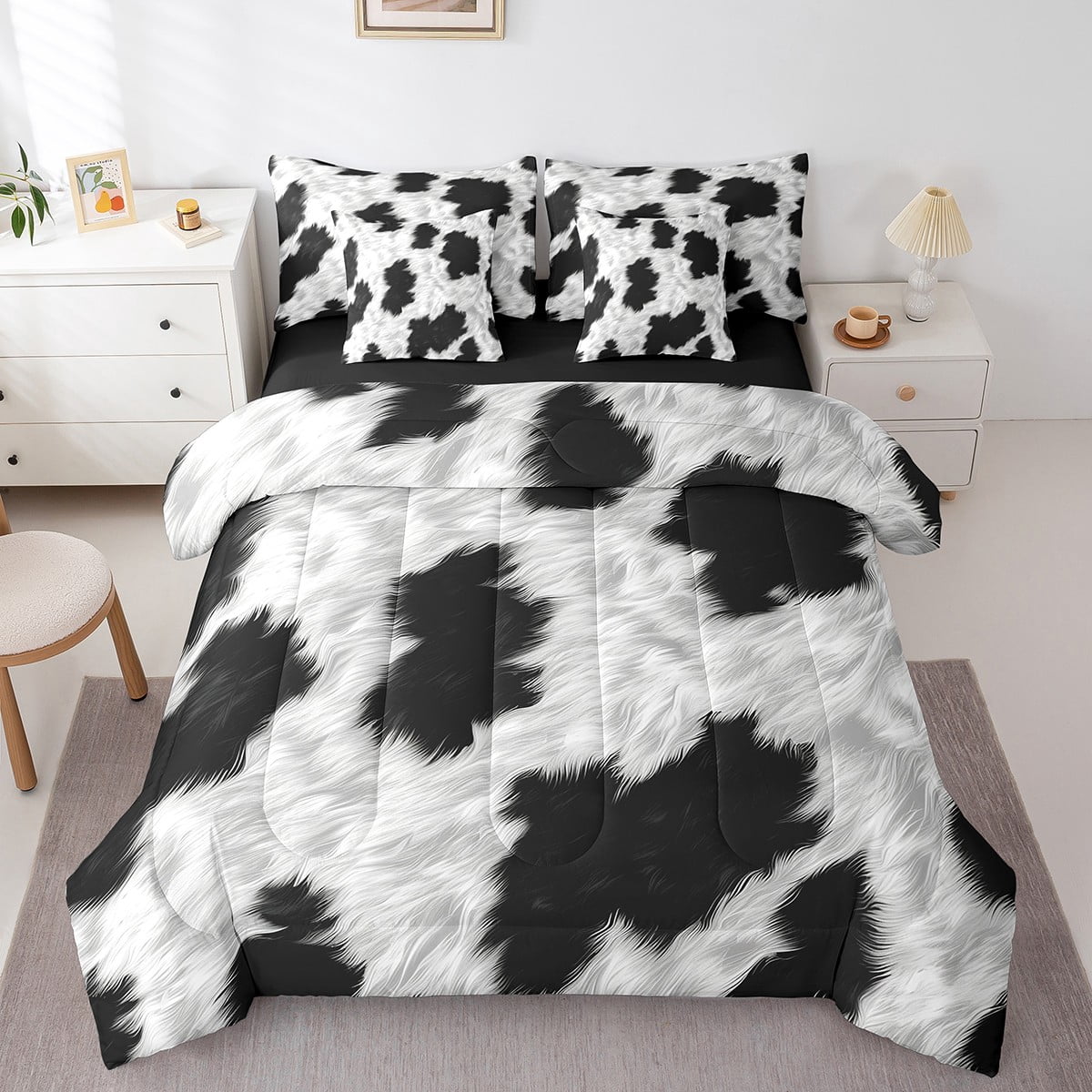 Erosebridal Cow Print Bedding Queen Size, Black White Bedding Sets ...