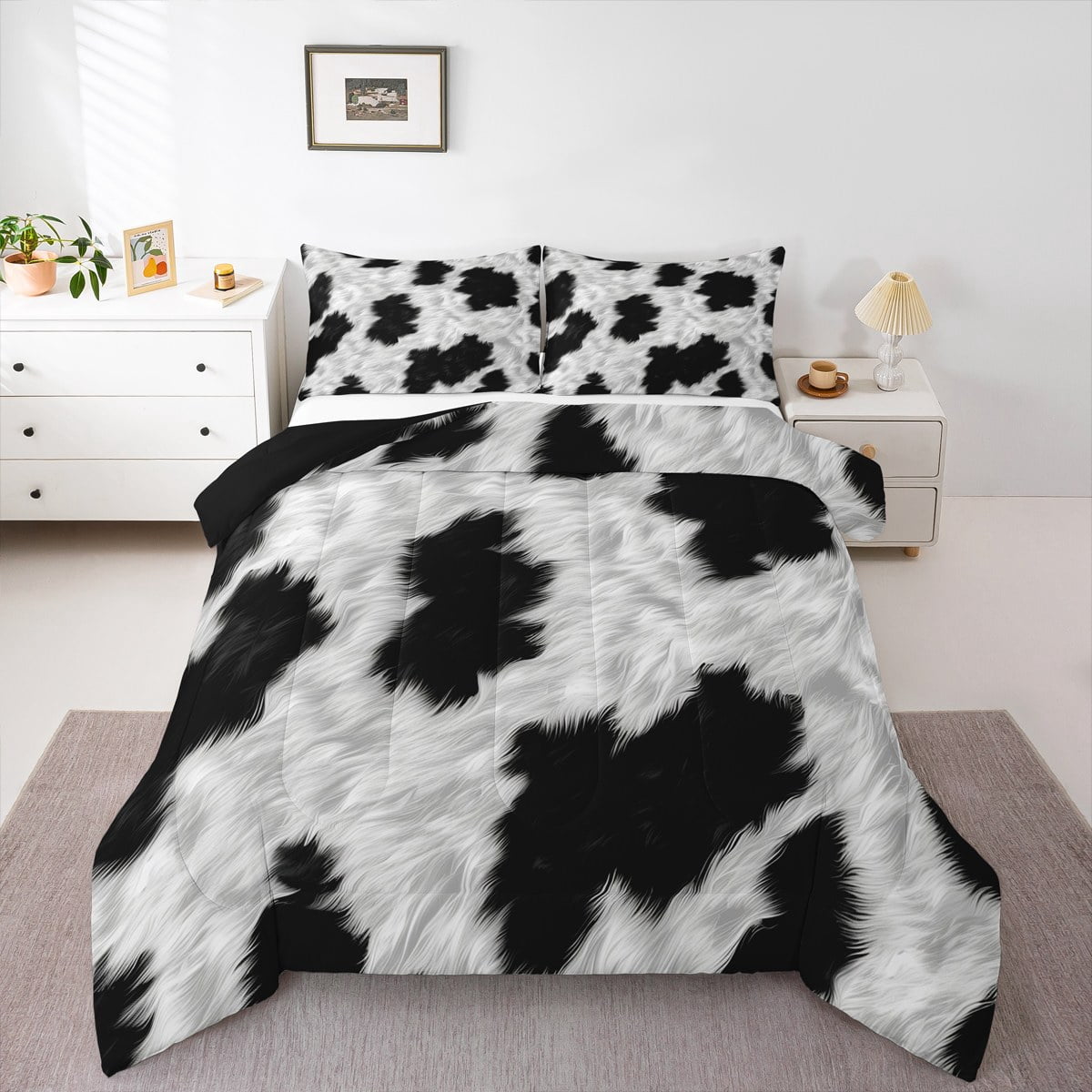 Erosebridal Cow Print Bedding Twin Comforter Set, Black White Comforter ...