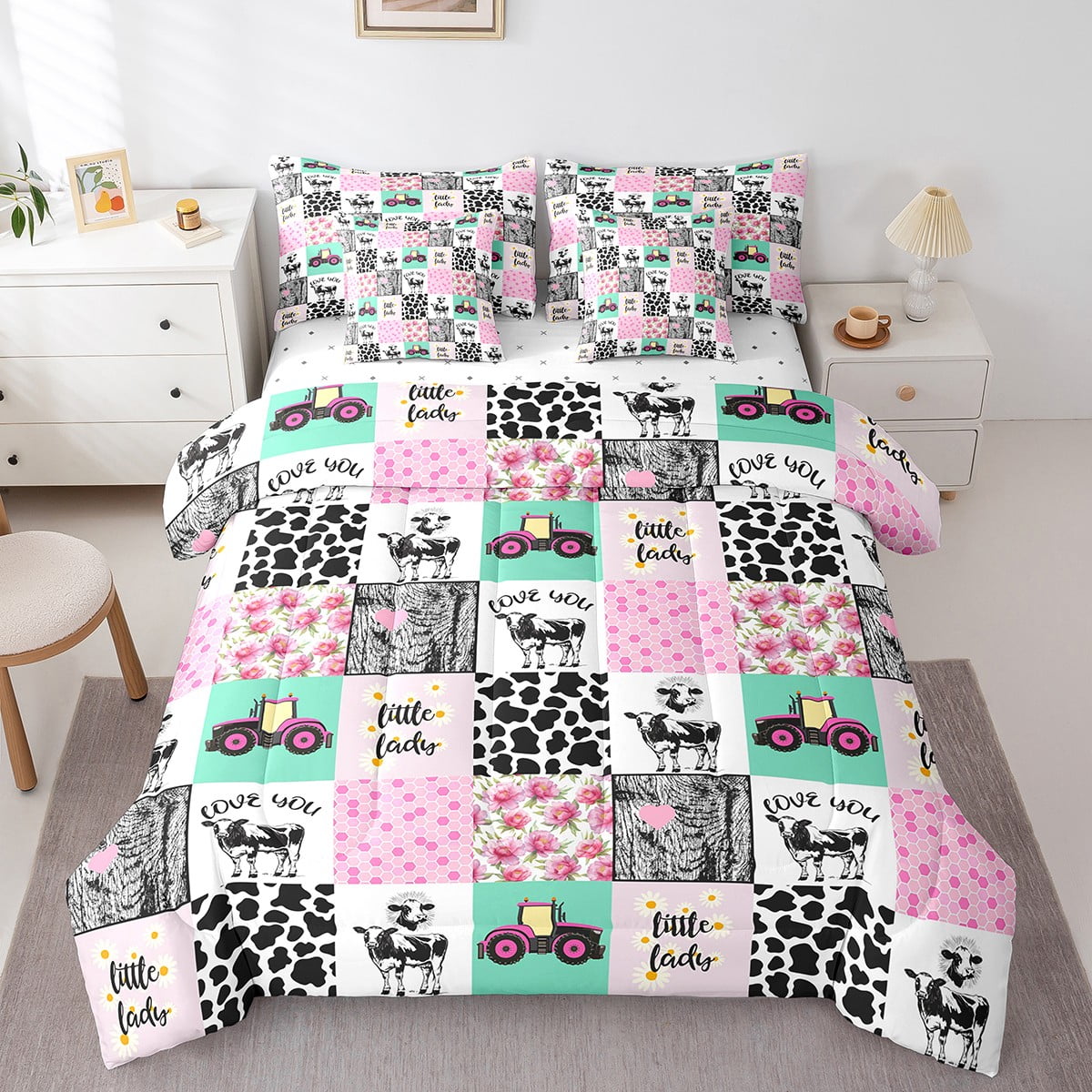 Erosebridal Cow Print Buffalo Bed in a Bag Queen Size, Farmhouse Truck ...