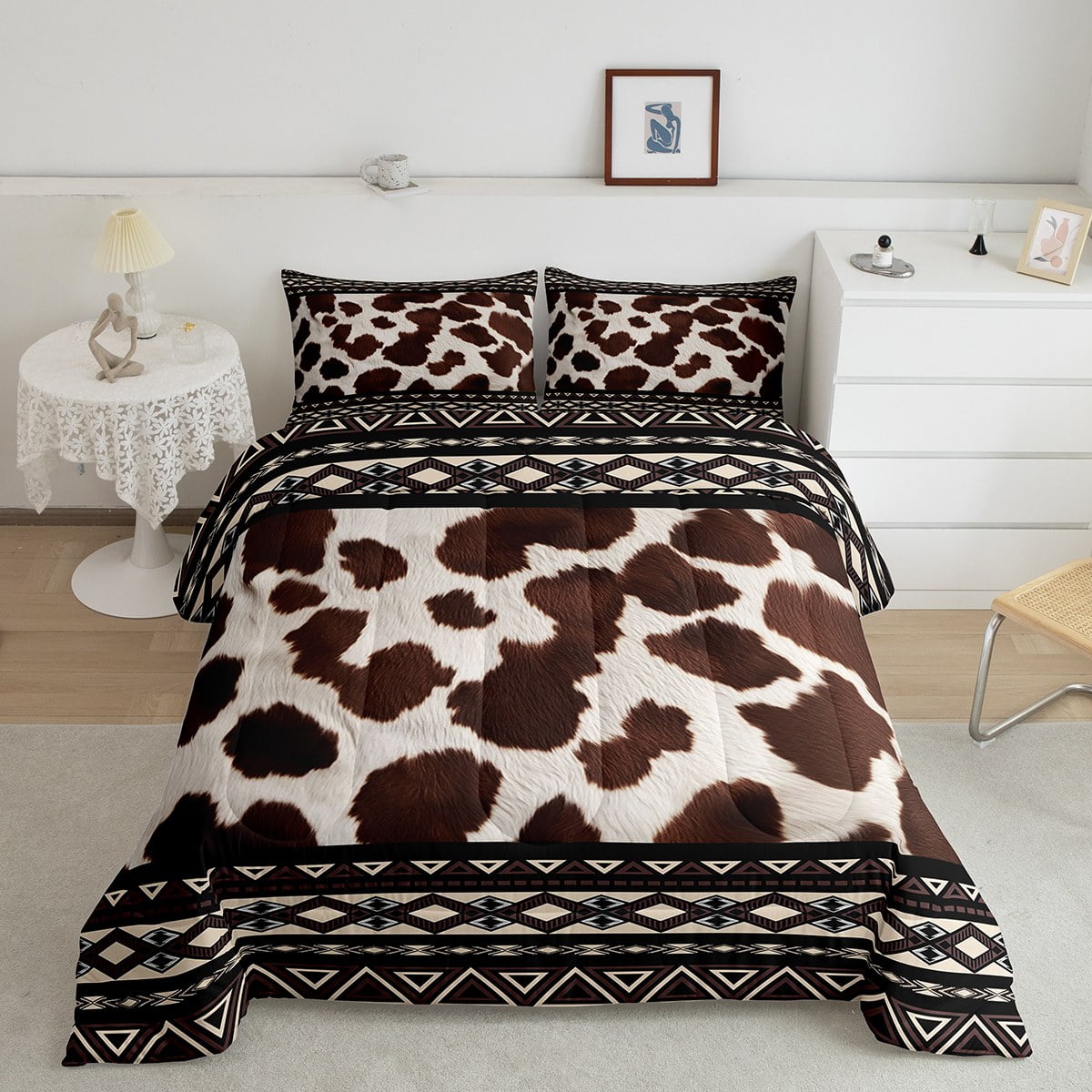 Erosebridal Cow Print Comforter Set,Rustic Cowhide Bedding Set Twin for ...