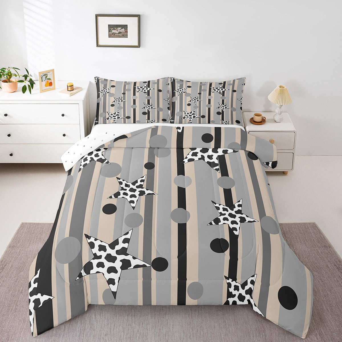 Erosebridal Cow Print Comforter Sets Queen Size,Geometric Stripes ...