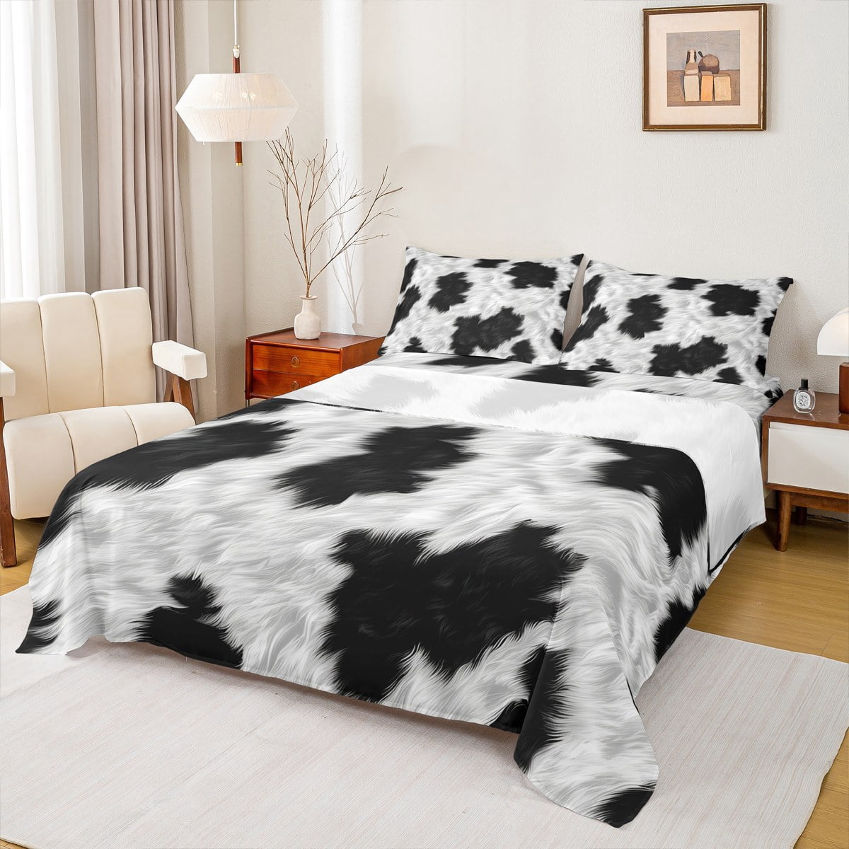 Erosebridal Cow Print Full Sheet Sets, Black White Bed Sheets Set Full ...
