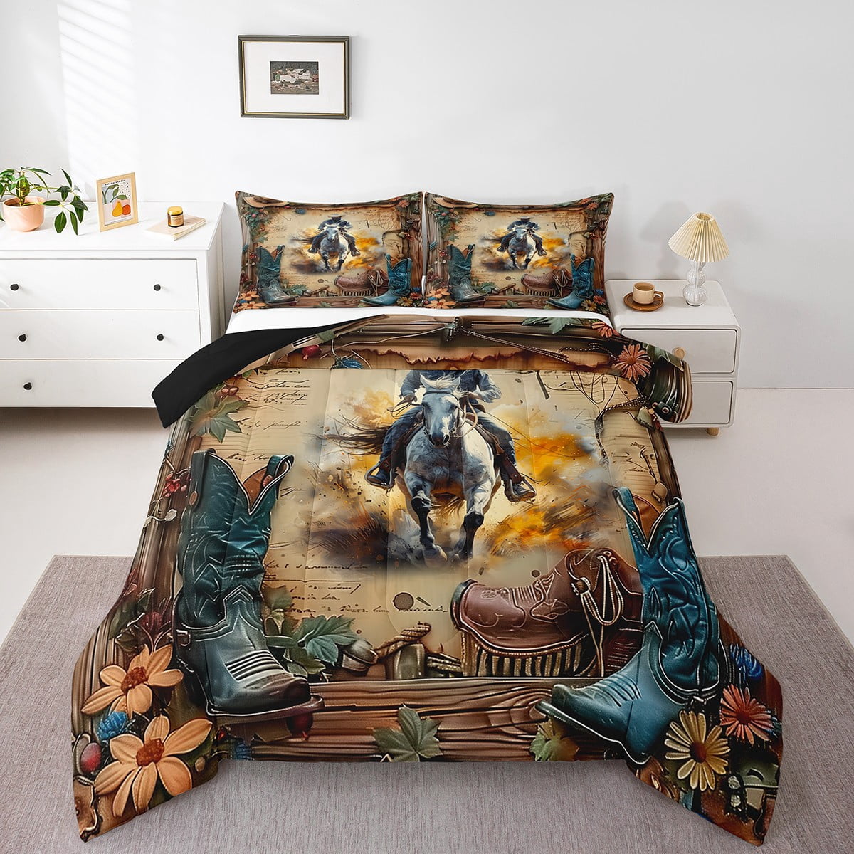 Erosebridal Cowboys Boots Bedding Twin Comforter Set,Western Theme Down ...