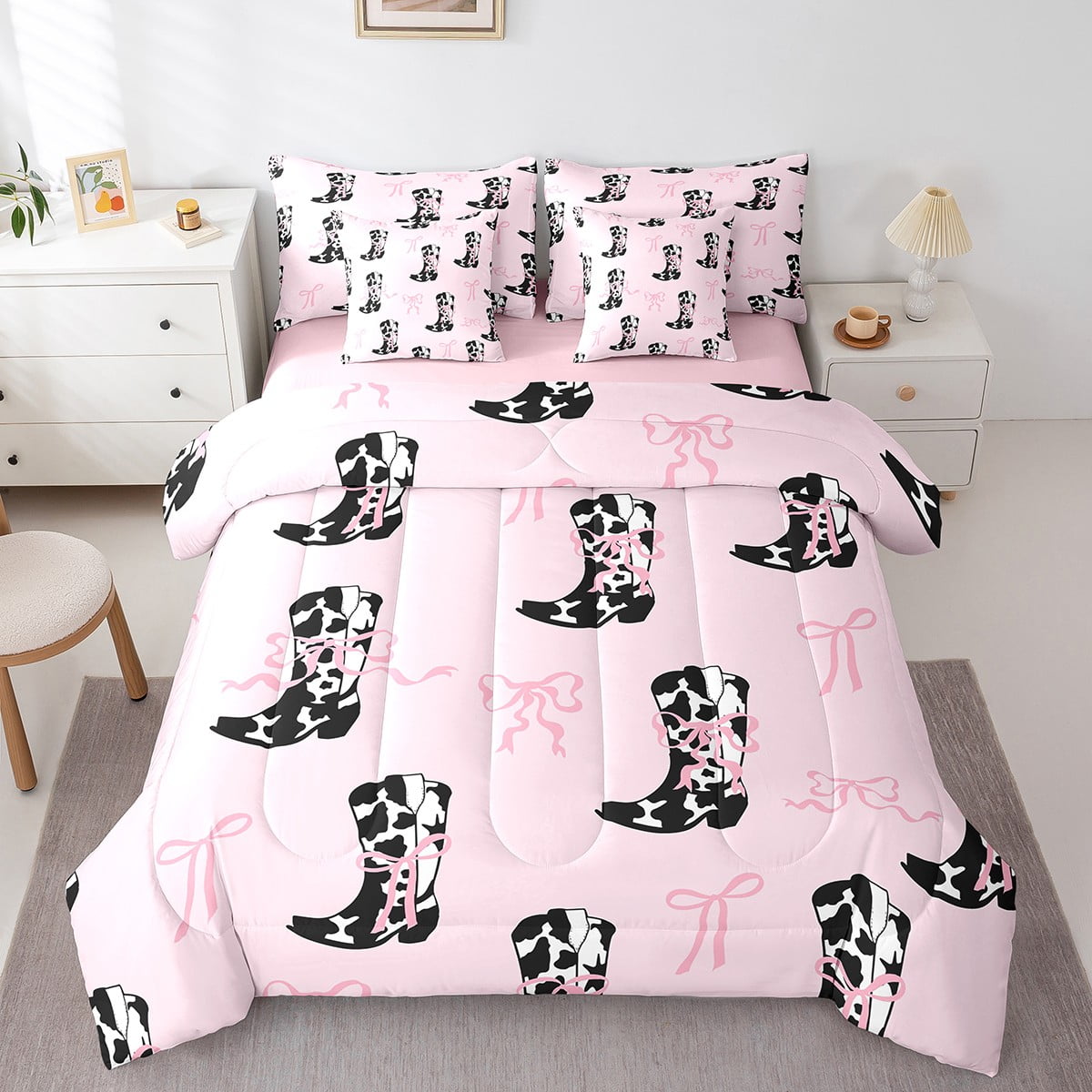 Erosebridal Cowgirl Boots Bedding Sets King Size,Pink Bowtie Comforter ...