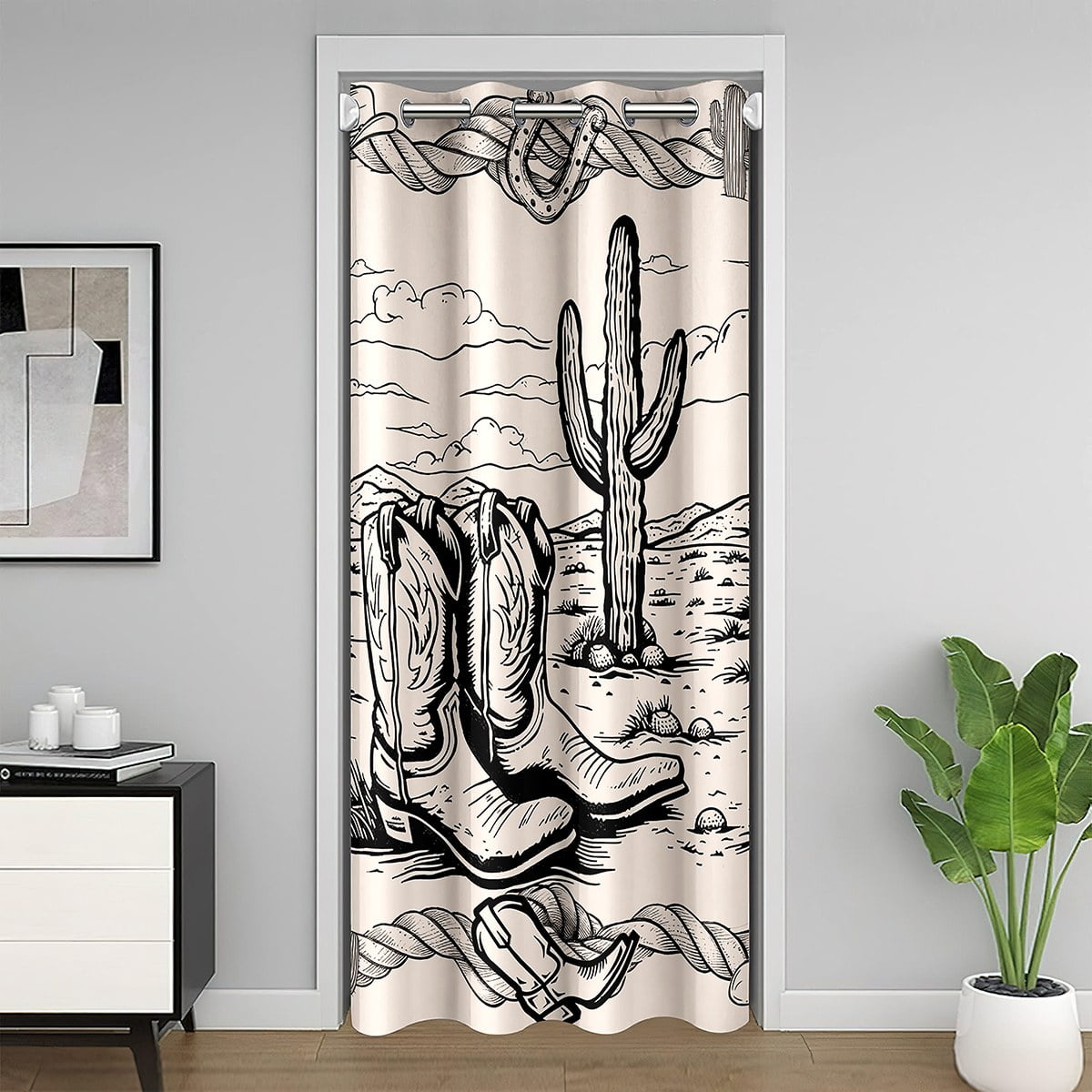Erosebridal Cowgirl Boots Door Curtain Panel 80"x42",Tropical Cactus ...