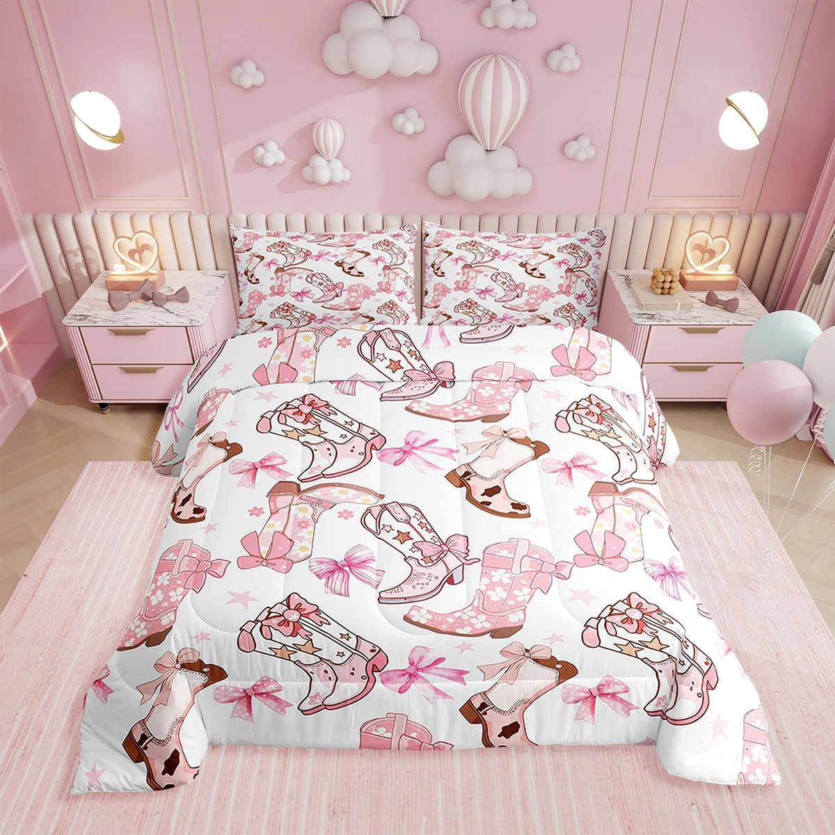 Erosebridal Cowgirl Comforter Set,Western Cowboy Boots Pink Bowknots ...