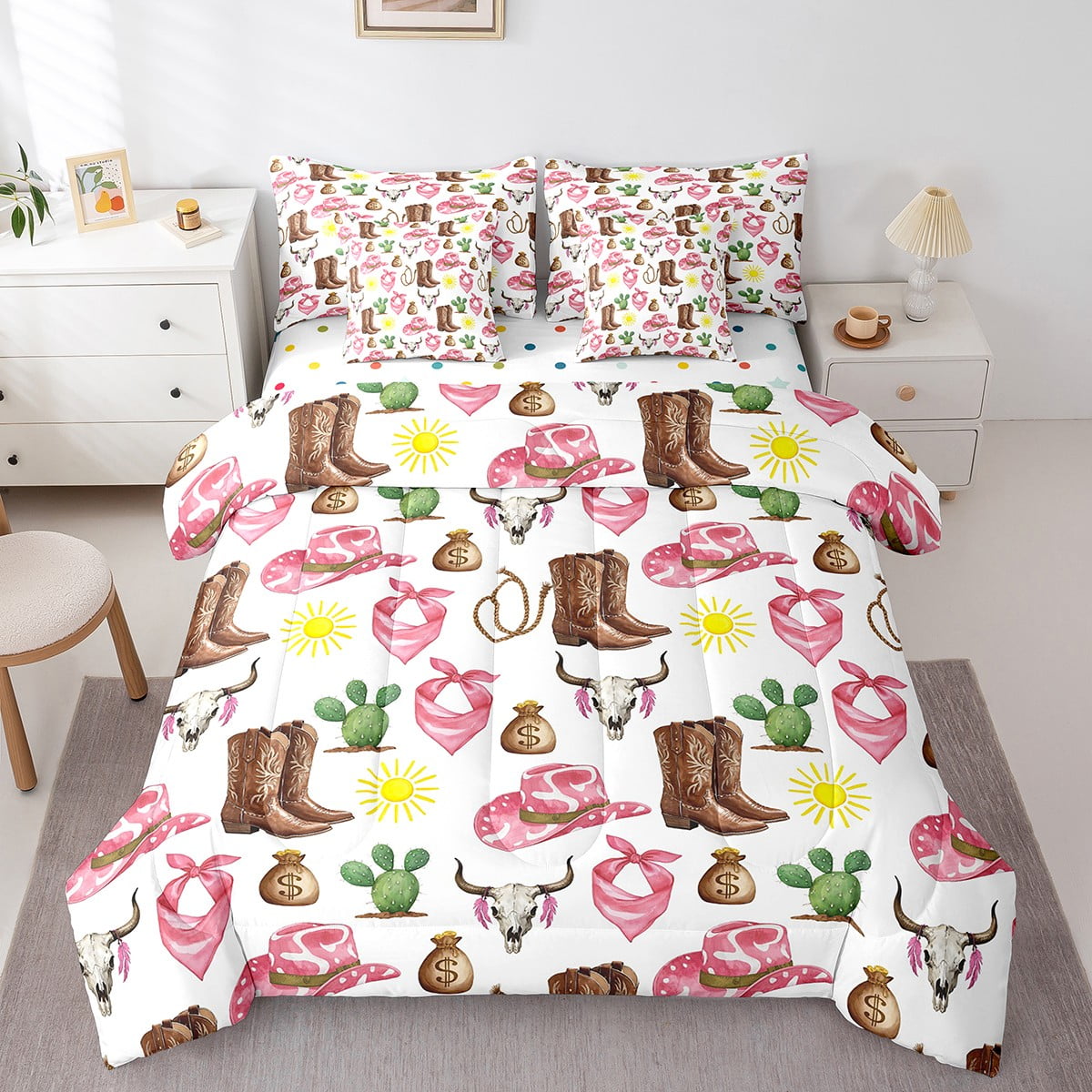 Erosebridal Cowgirls Boots Hats Bedding King Size,Boho Bull Skull Bed ...