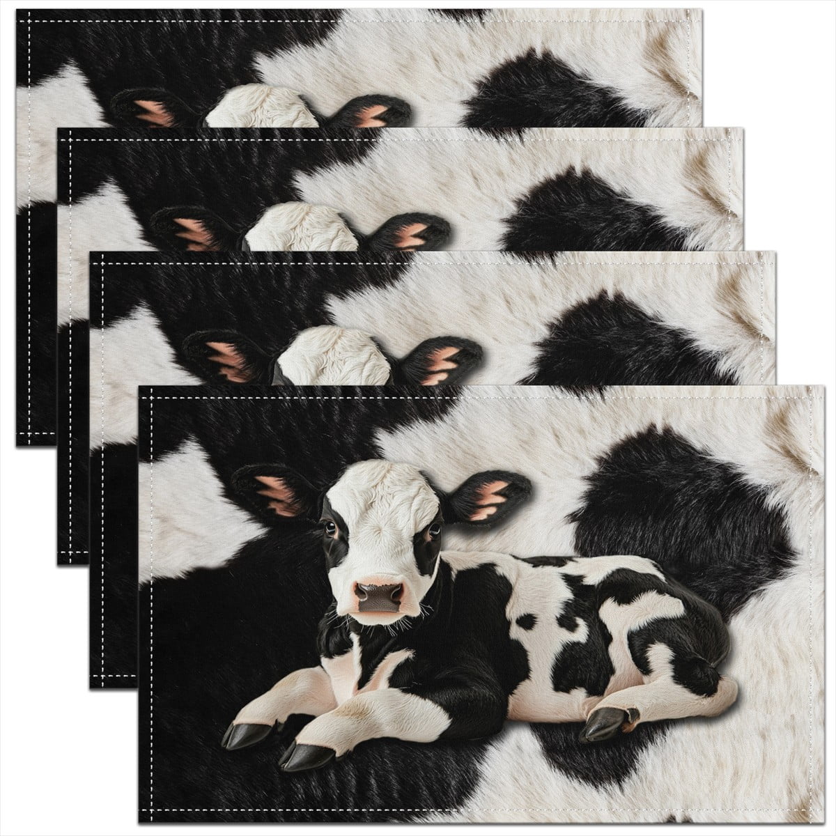 Erosebridal Cowhide Placemats 4pcs,3D Farm Cow Print Place Mats ...
