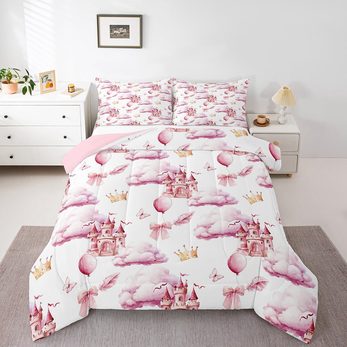 Erosebridal Crown Castle Bedding King Comforter Set,Pink Golden ...