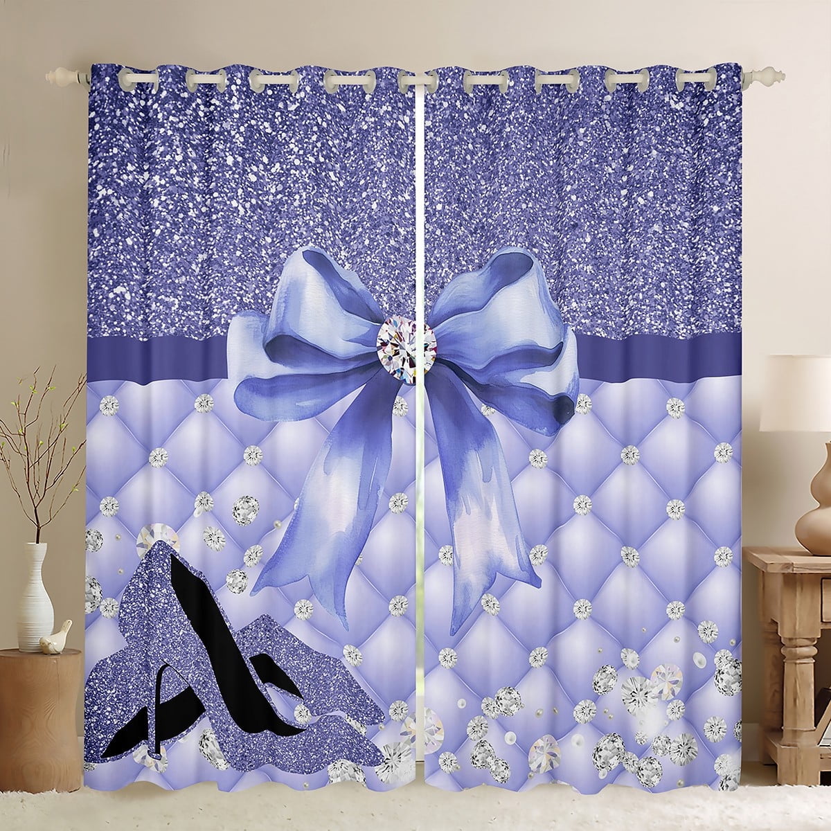 Erosebridal Crystal Bow Curtains for Living Room,Glitter High Heels 30% ...