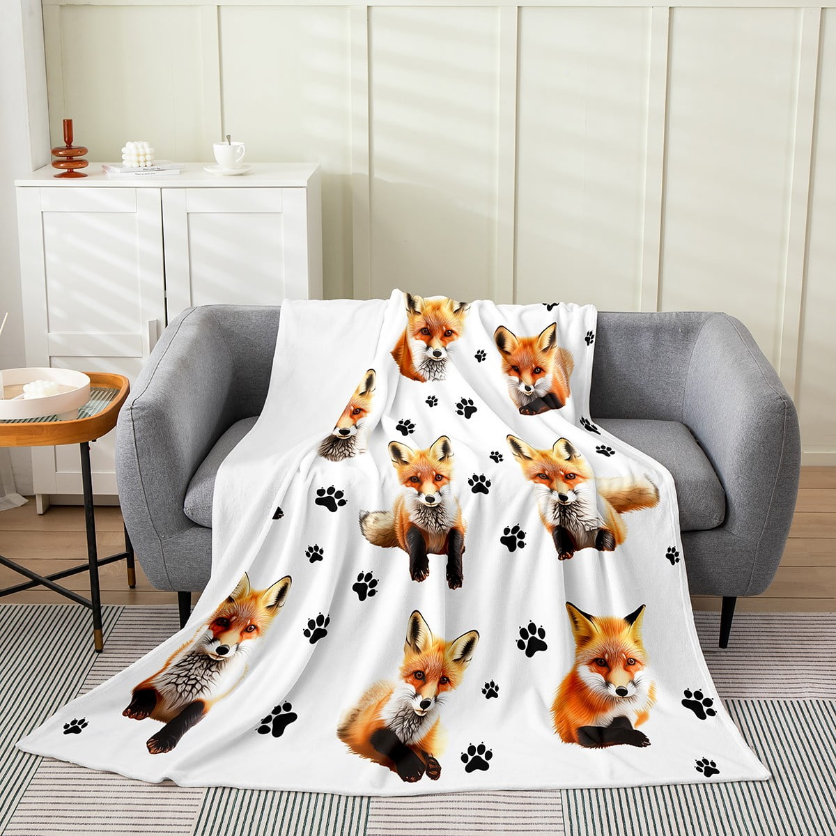 Erosebridal Cute 3D Fox Blanket Throw 50x60,Footprint Animals Wildlife ...