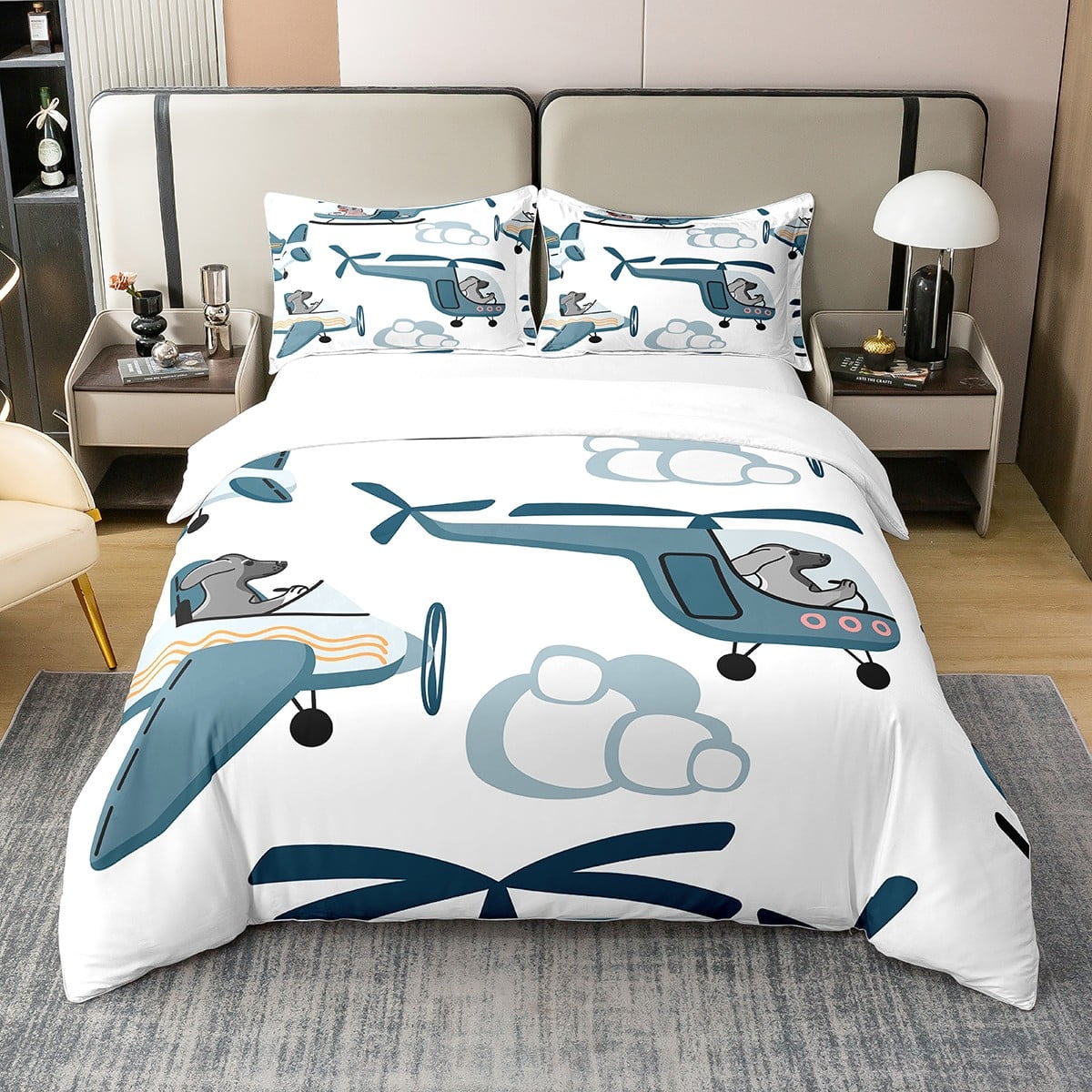 Erosebridal Cute Airplane Queen 100% Cotton Duvet Cover,Funny Flying ...