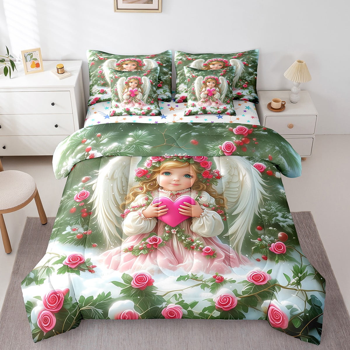 Erosebridal Cute Angel Full Bedding Set 7 Pcs Romance Roses Valentine'S ...