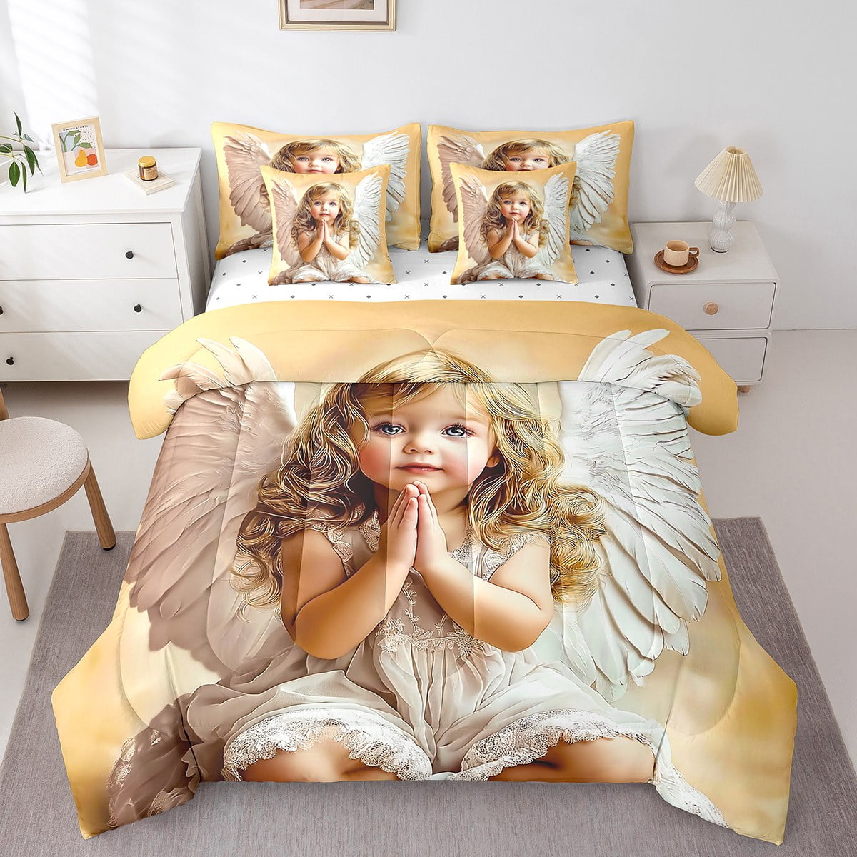 Erosebridal Cute Angel Girl Bed in a Bag Full Size, White Angel Wings ...