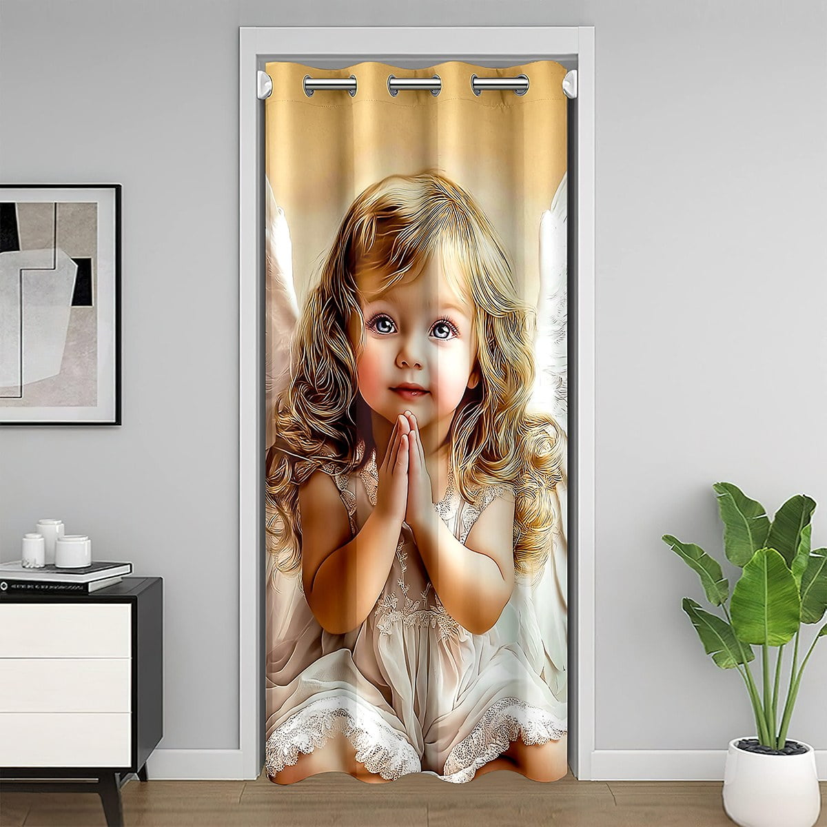 Erosebridal Cute Angel Girl Door Curtain Panel 59x80, White Angel Wings ...