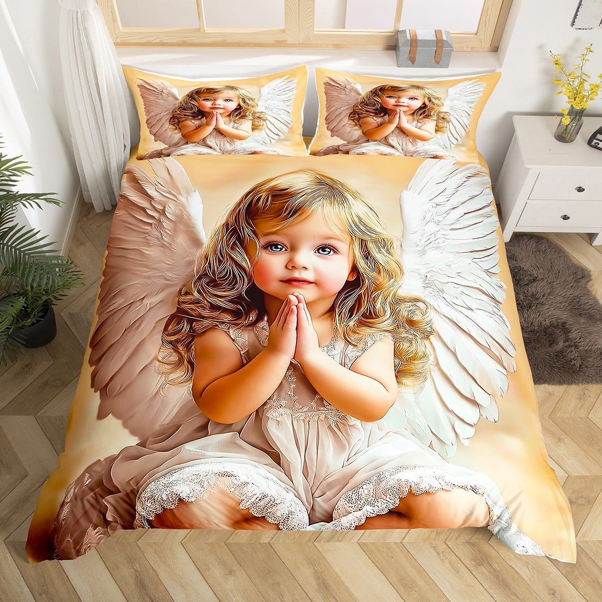 Erosebridal Cute Angel Duvet Cover Twin, White Angel Wings Bedding Sets ...