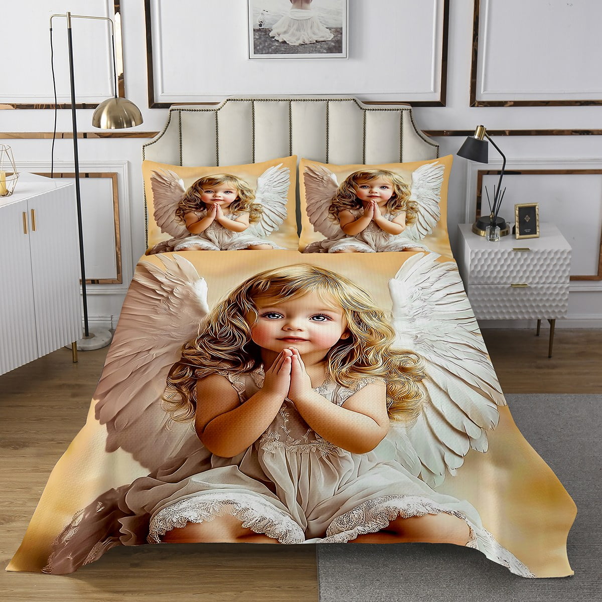 Erosebridal Cute Angel Girl Quilt Sets for Twin Size Bed, White Angel ...
