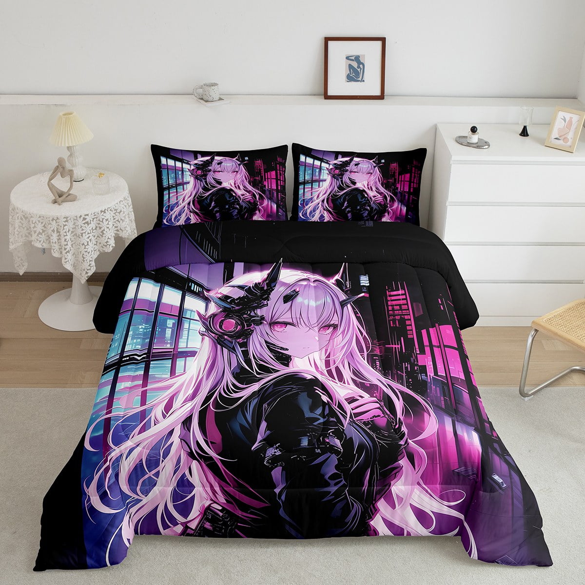 Erosebridal Cute Anime Bedding Full Comforter Set, Pink Down Comforter ...