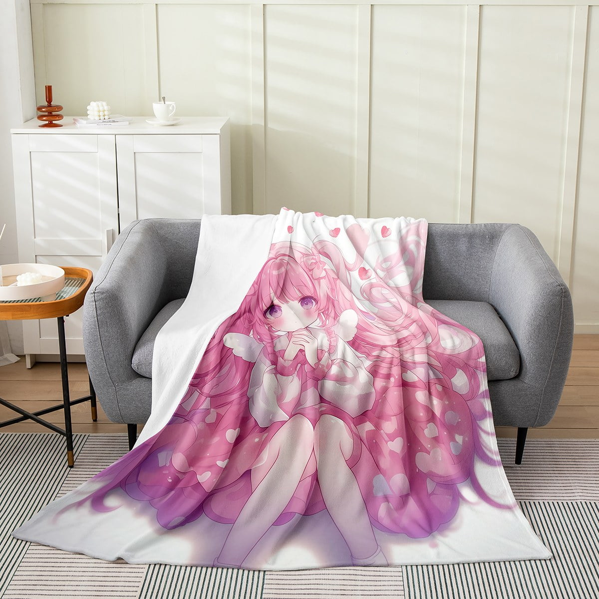 Erosebridal Cute Anime Girl Sherpa Throw, Japanese Cartoon Fuzzy ...