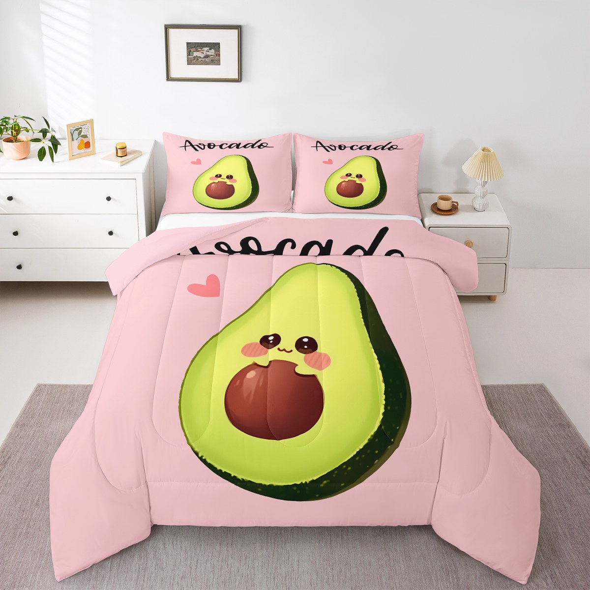 Erosebridal Cute Avocado Bedding King Comforter Set,Kawaii Fruit ...