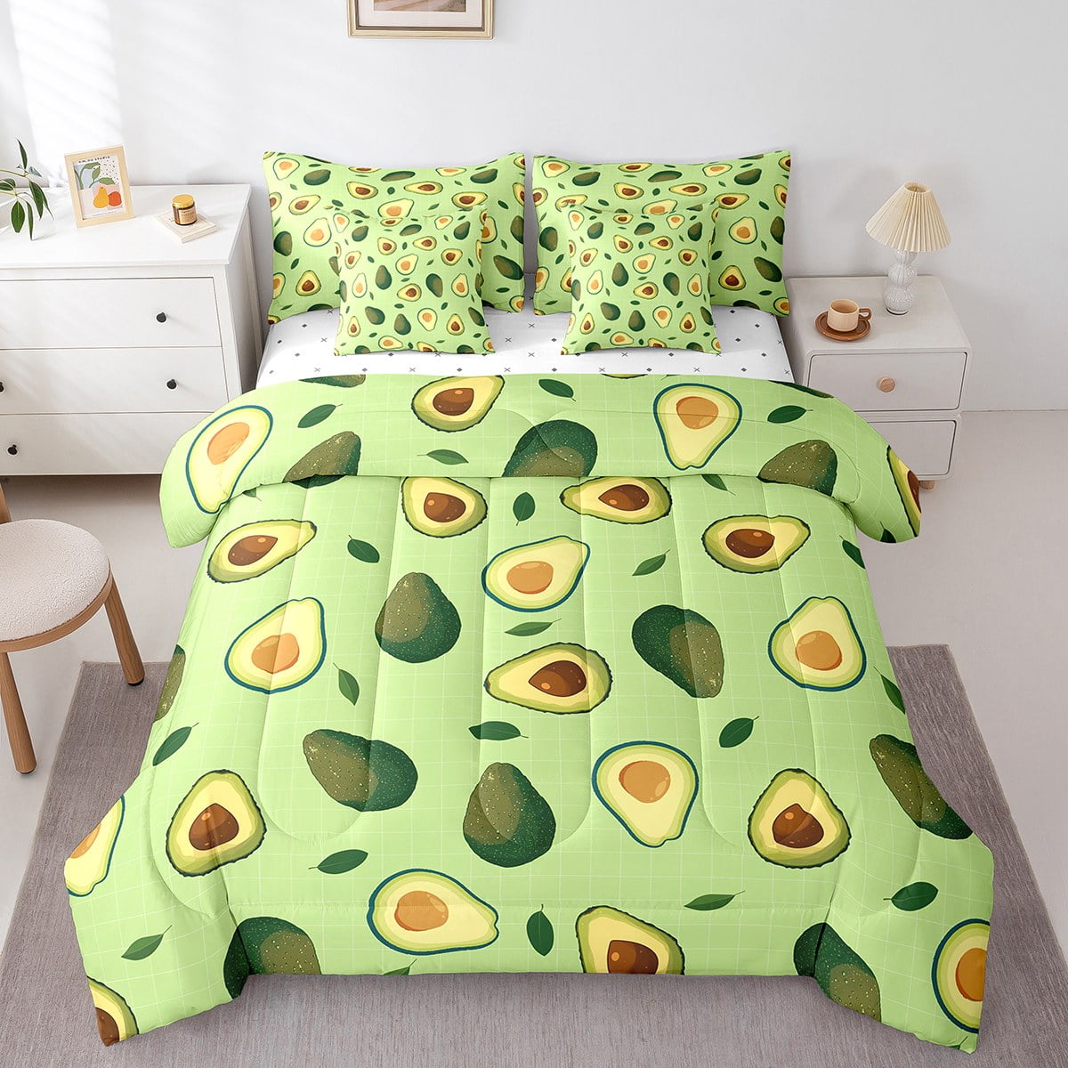 Erosebridal Cute Avocado Bedding Queen Size, Green Buffalo Bed in a Bag ...