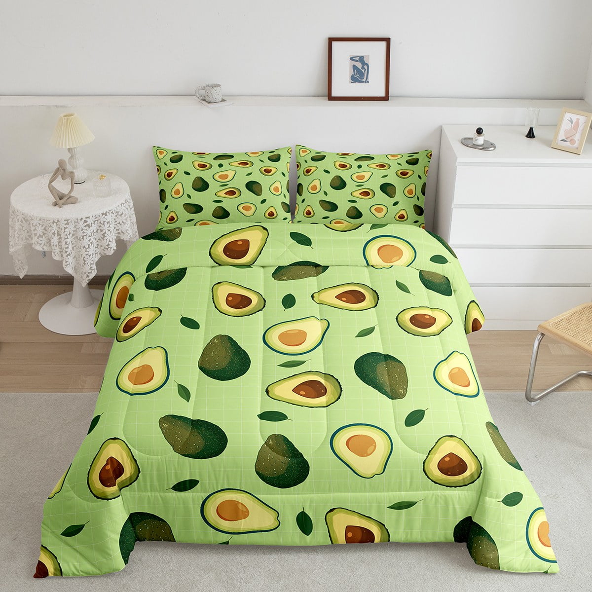 Erosebridal Cute Avocado Bedding Twin Comforter Set, Green Buffalo Down ...
