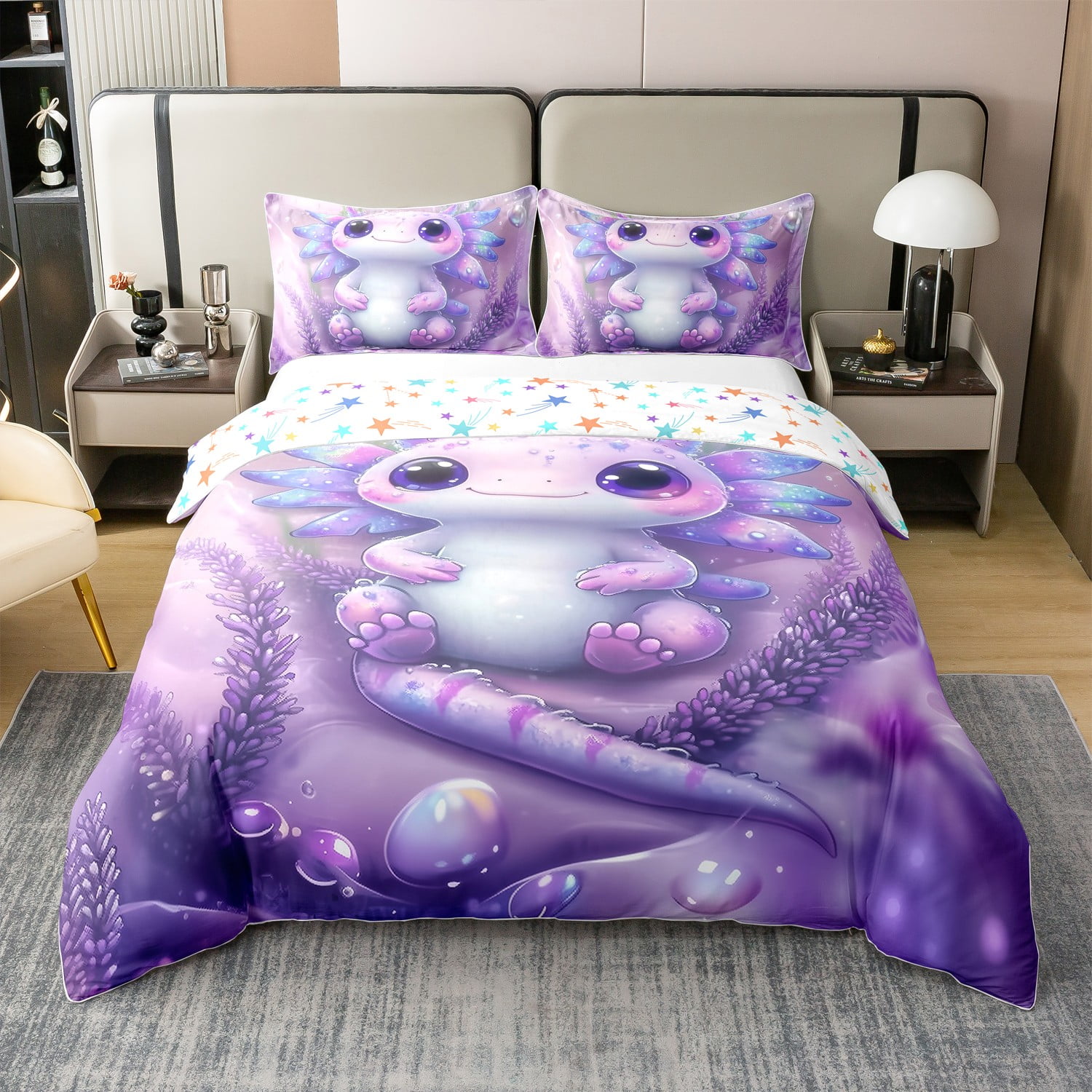 Erosebridal Cute Axolotl 100% Cotton Duvet Cover Twin Size,Cartoon ...