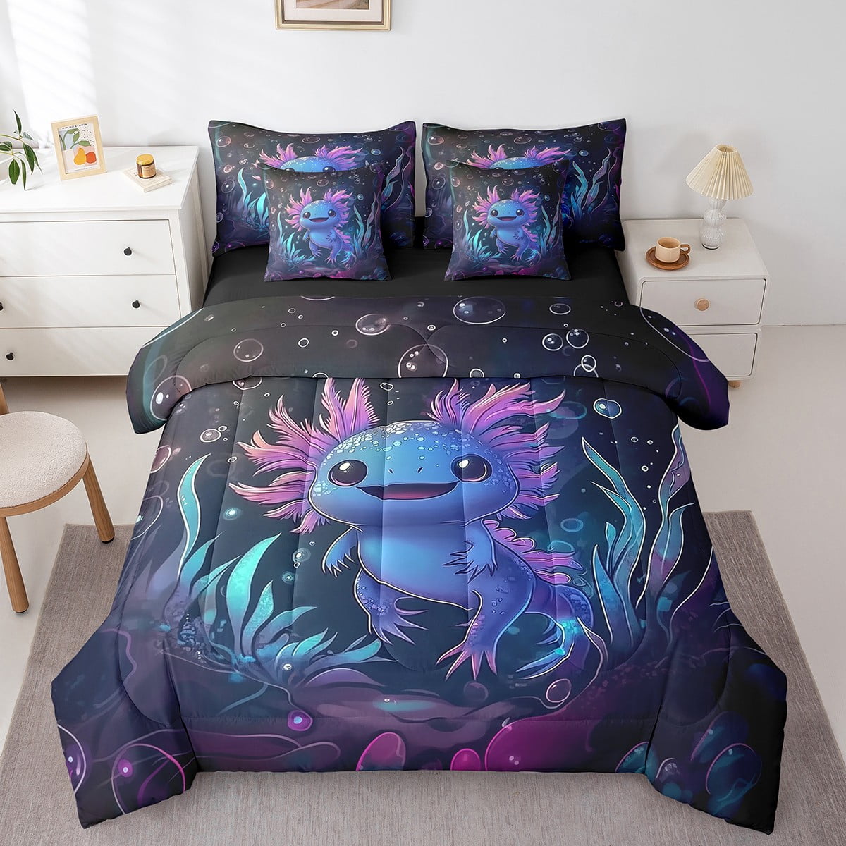 Erosebridal Cute Axolotl Bed In A Bag Cartoon Axolotl King Comforter ...