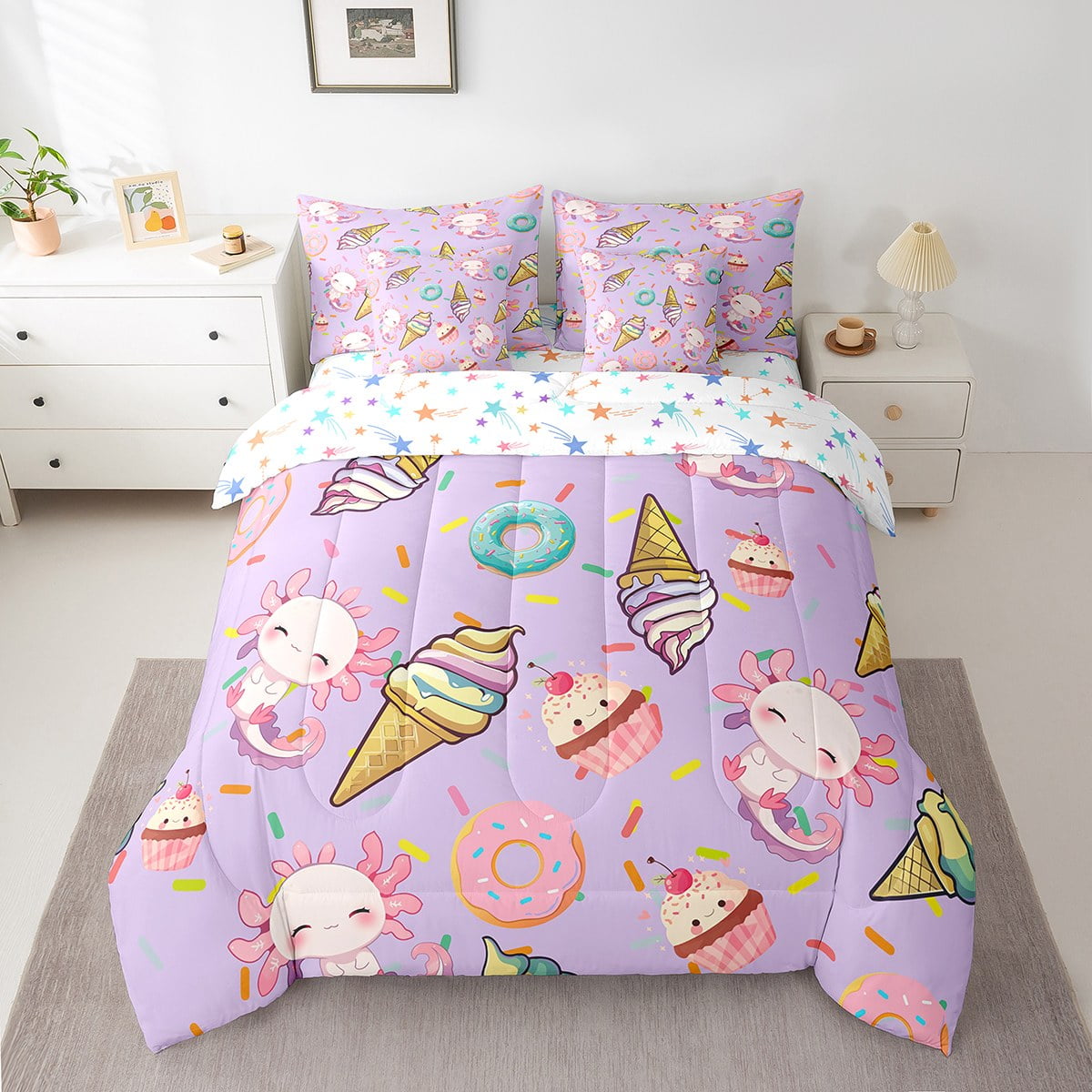 Erosebridal Cute Axolotl Bedding King Size, Purple Bed in a Bag King ...