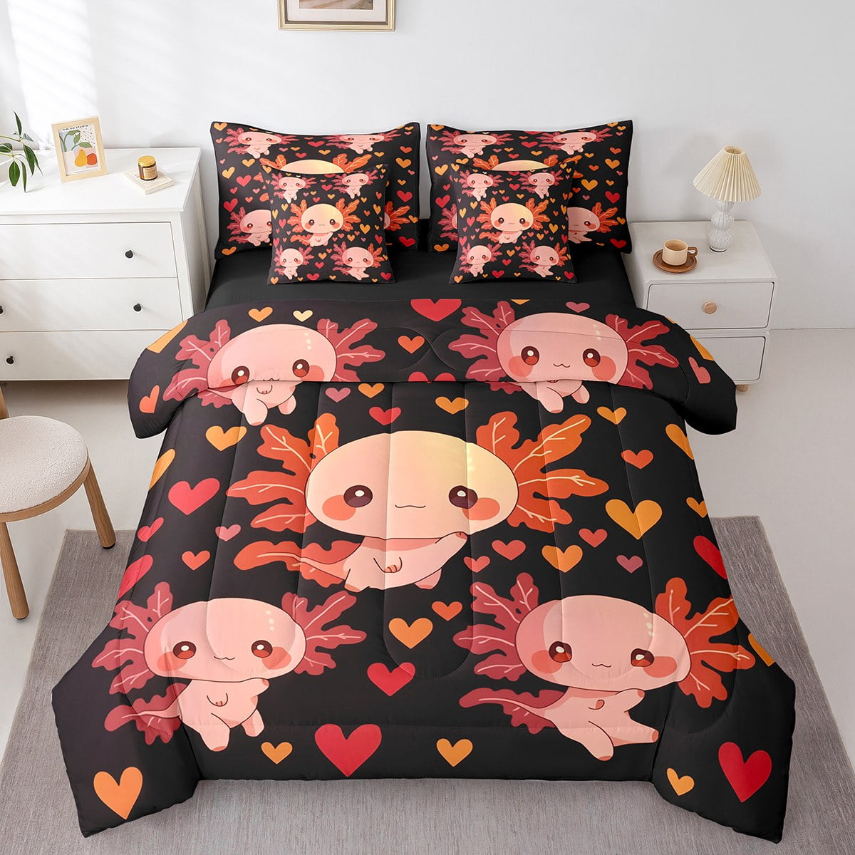 Erosebridal Cute Axolotl Bedding, Love Heart Bed in a Bag, Kawaii ...