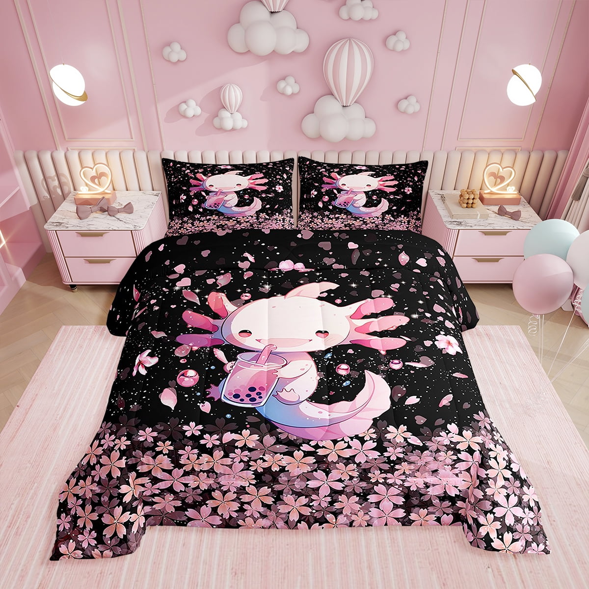 Erosebridal Cute Axolotl Bedding Set Bedroom Decor,Cherry Blossom ...