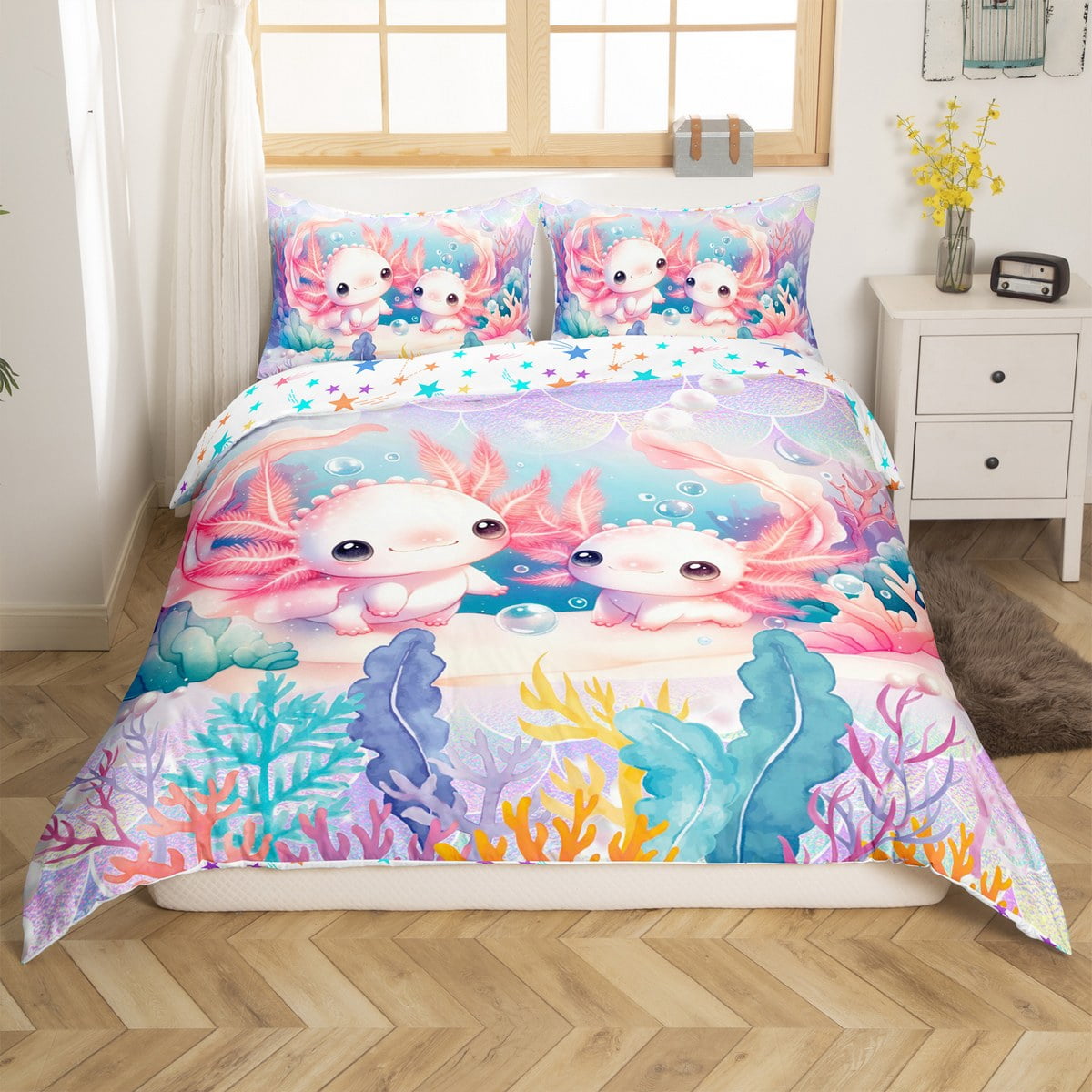 Erosebridal Cute Axolotl Bedding Set Purple Mermaid Scale Duvet Cover ...