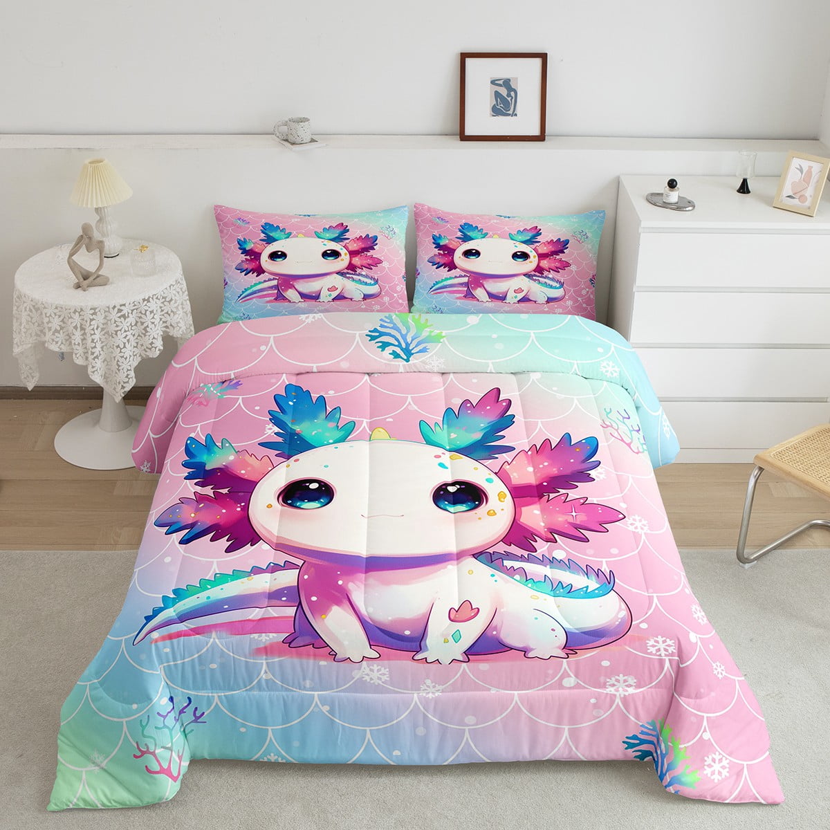 Erosebridal Cute Axolotl Bedding Set Watercolor Gradient Axolotl ...