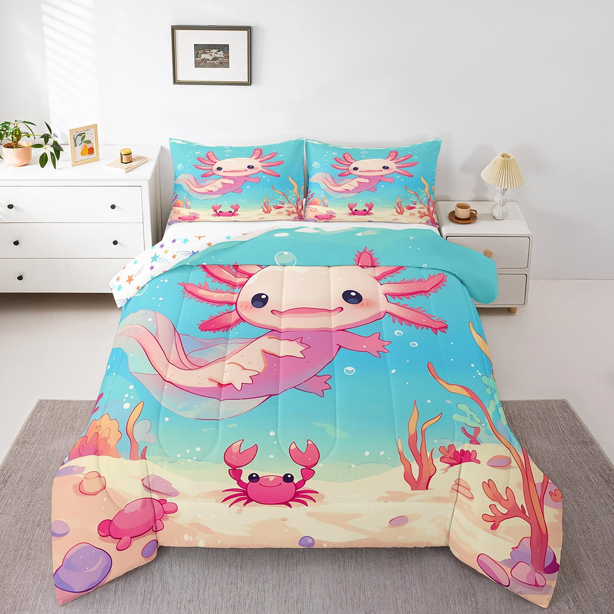 Erosebridal Cute Axolotl Bedding Sets Full with Comforter, Kawaii ...