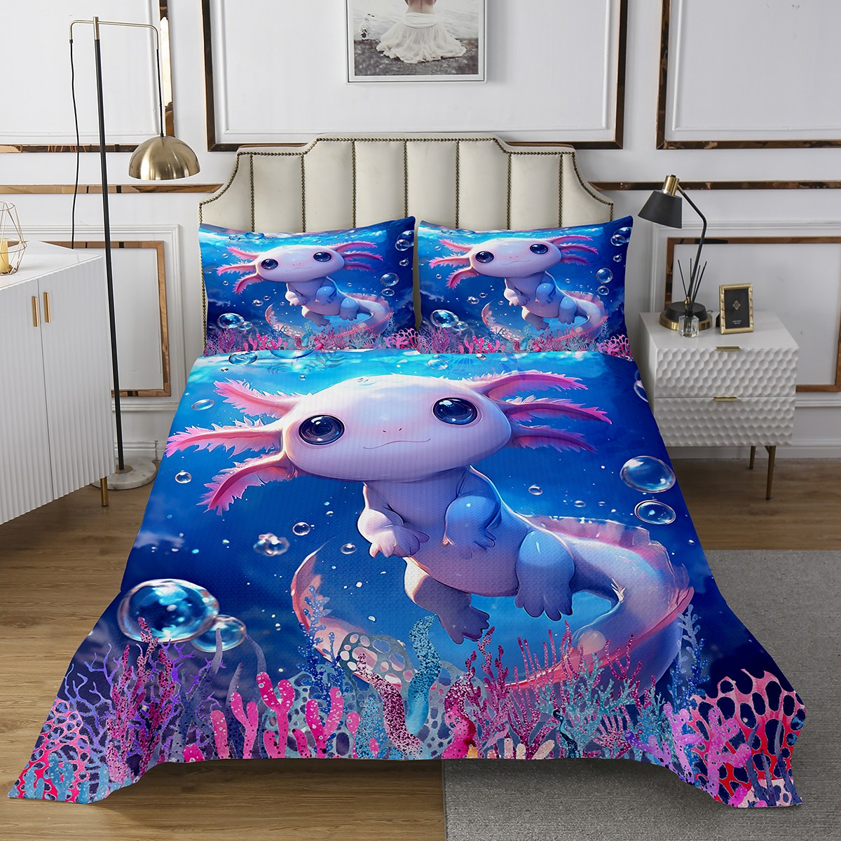 Erosebridal Cute Axolotl Bedspread King Size Cartoon Salamander ...