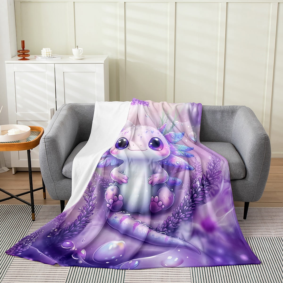 Erosebridal Cute Axolotl Blanket Queen 90x90 For Kids Boys Girls,Purple ...