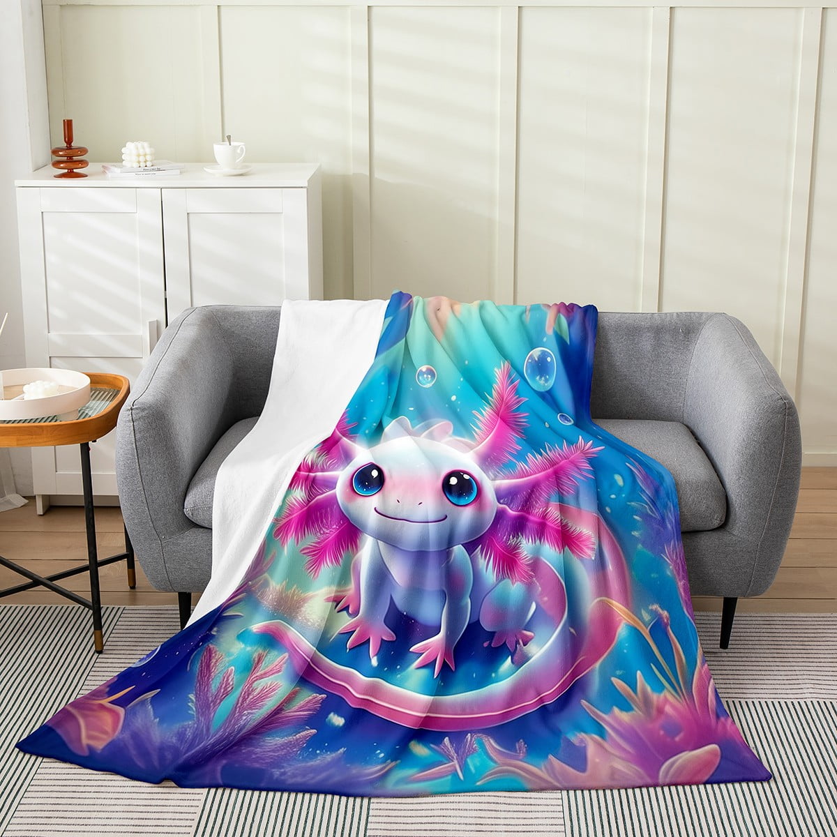 Erosebridal Cute Axolotl Blanket Throw 50x60 Cartoon Ocean Axolotl ...