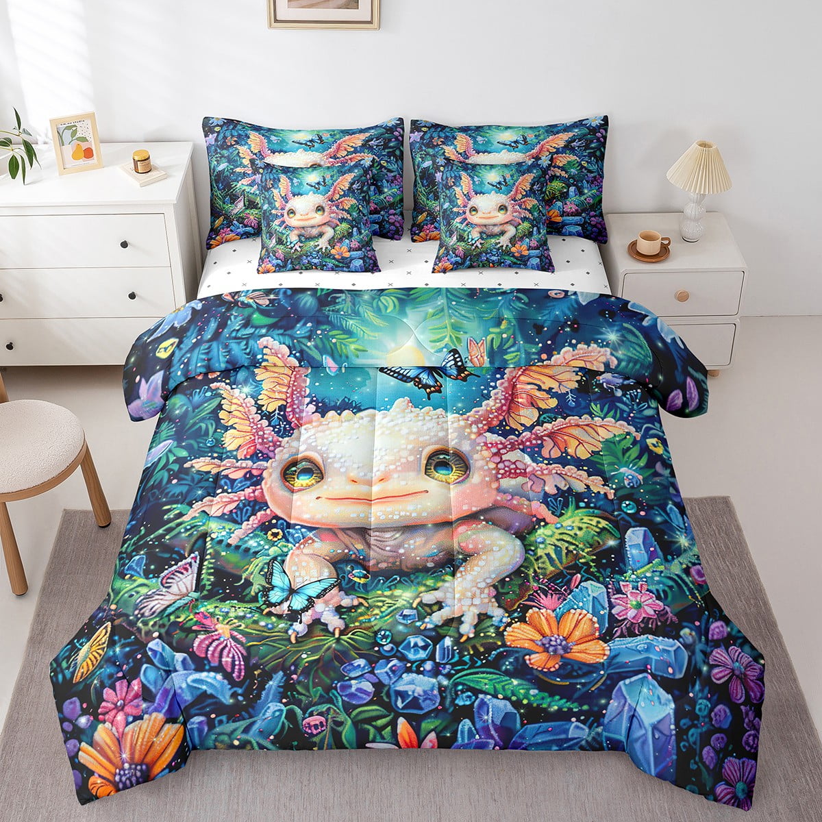 Erosebridal Cute Axolotl Comforter Set Full 7 Pcs Botanical Floral ...