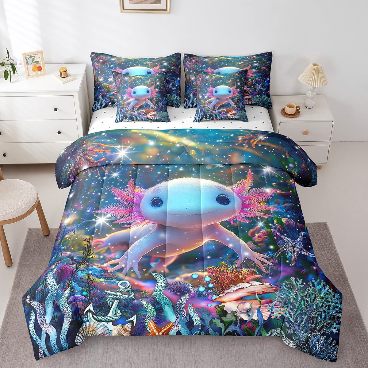 Erosebridal Cute Axolotl Comforter Set Full 7 Pcs Salamander Anchor ...