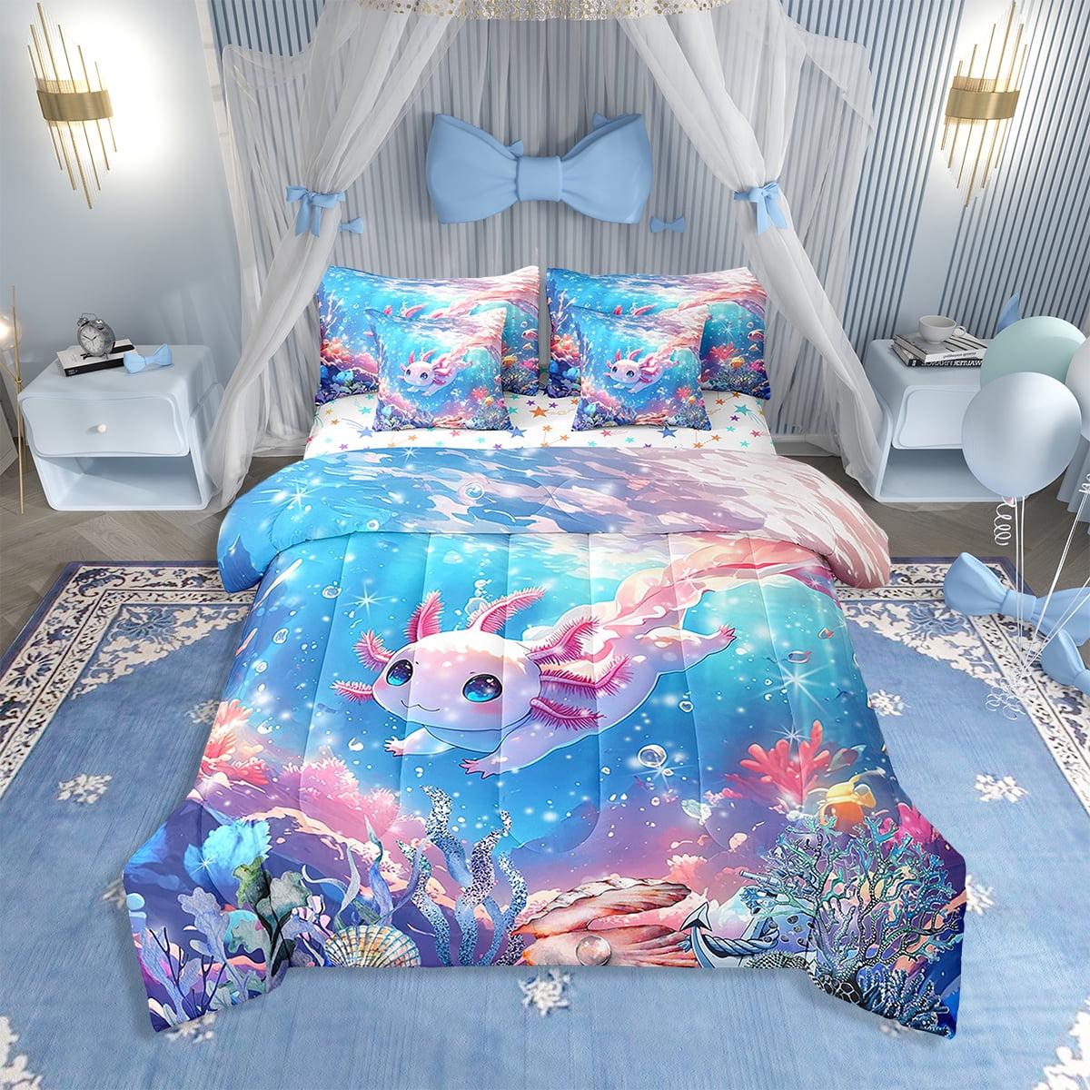 Erosebridal Cute Axolotl Comforter Set Full Size 7 Pieces Comforters ...
