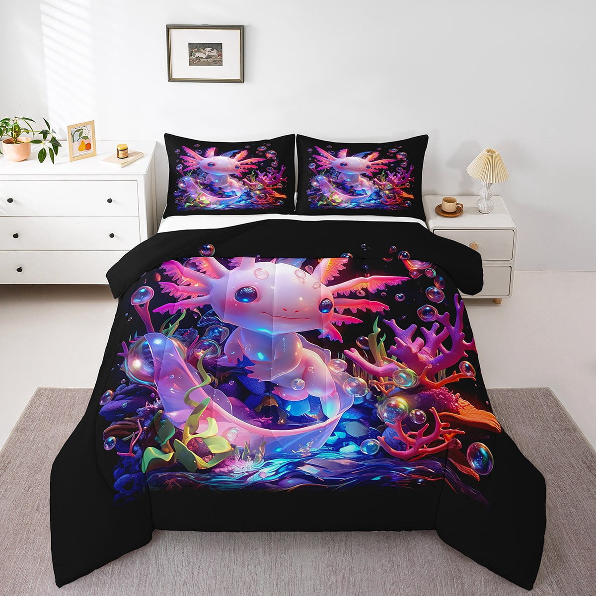Erosebridal Cute Axolotl Comforter Set Full Size Cartoon Salamander ...