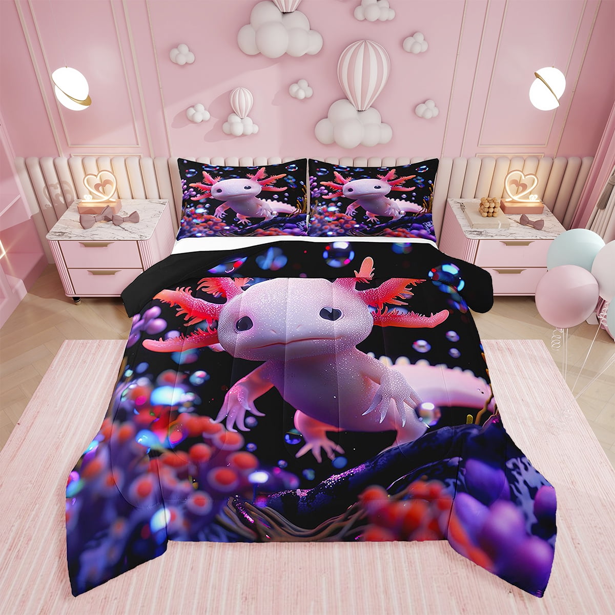 Erosebridal Cute Axolotl Comforter Set Full Size Cartoon Salamander ...