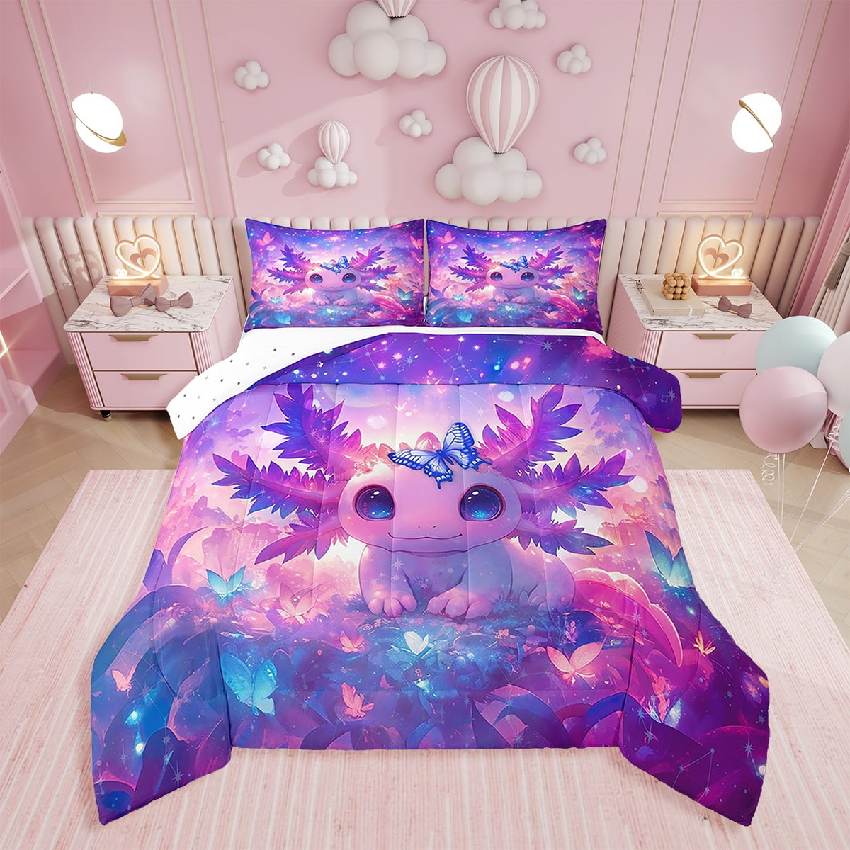 Erosebridal Cute Axolotl Comforter Set Queen Size Outer Space Galaxy ...