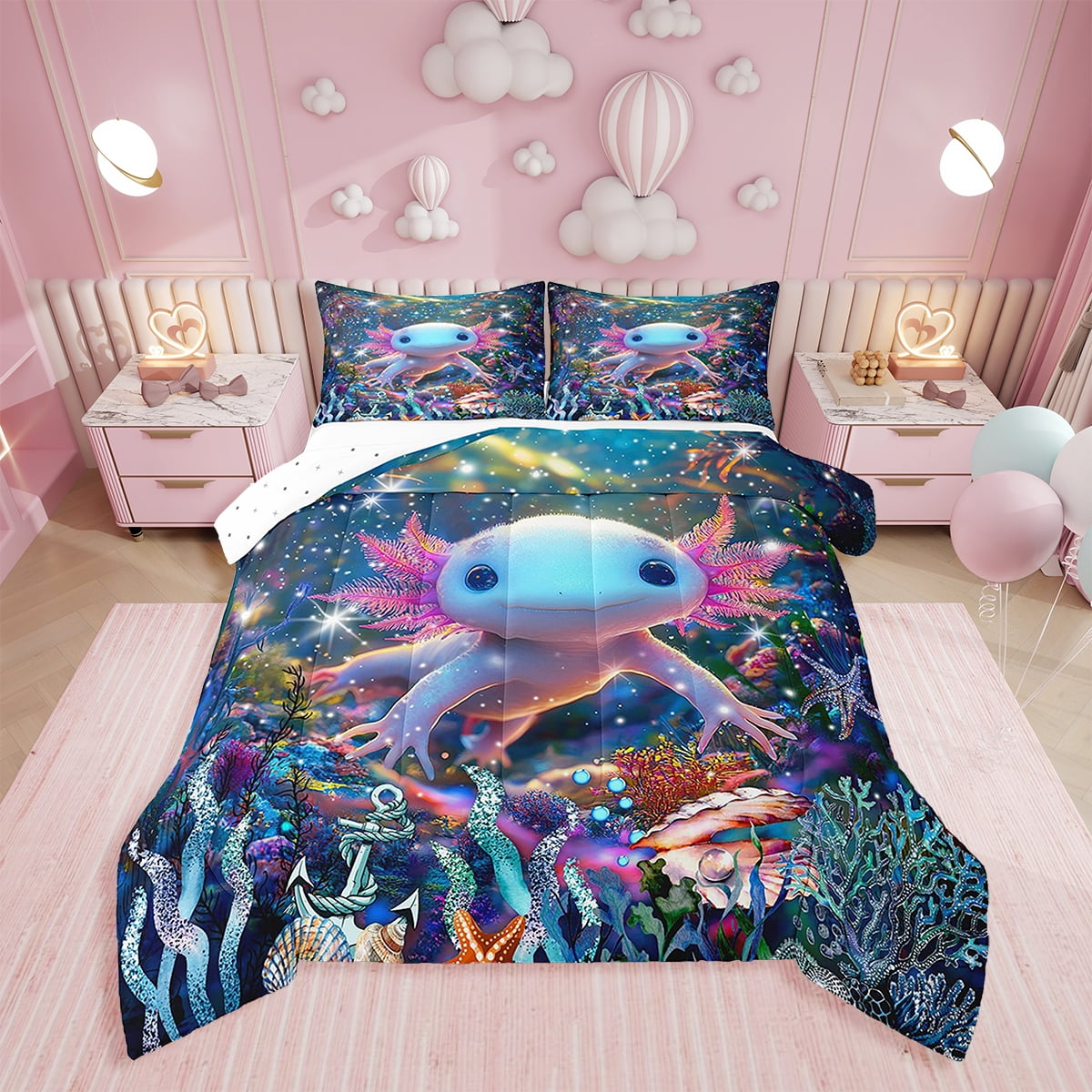 Erosebridal Cute Axolotl Comforter Set Twin Size Salamander Bedding Set ...
