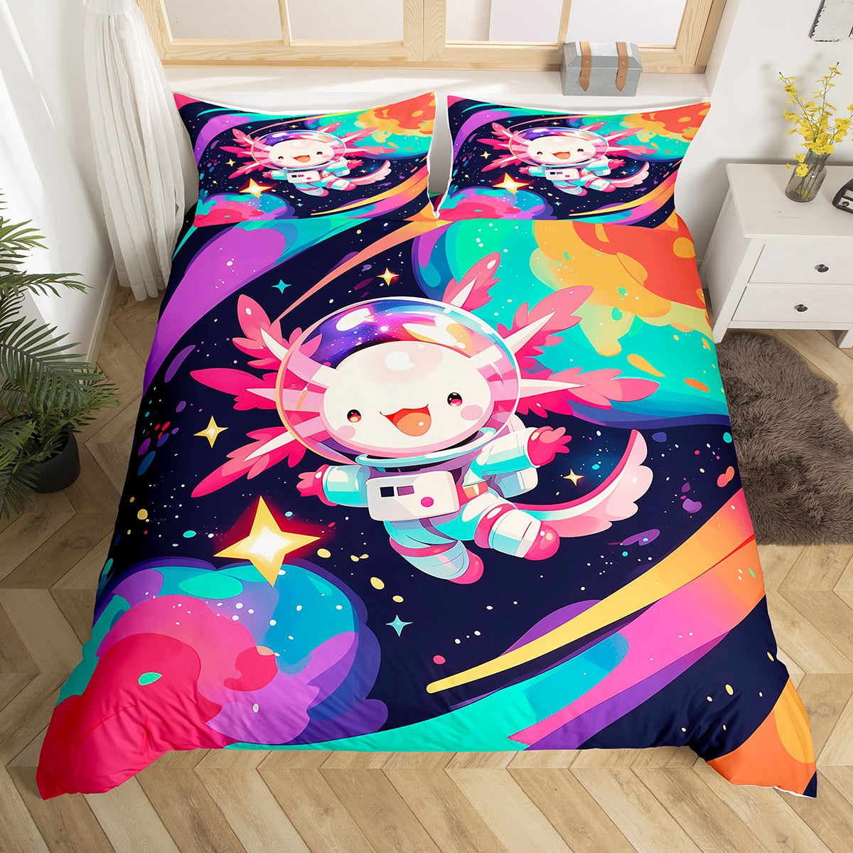 Erosebridal Cute Axolotl Duvet Cover Twin,Outer Space Galaxy For ...