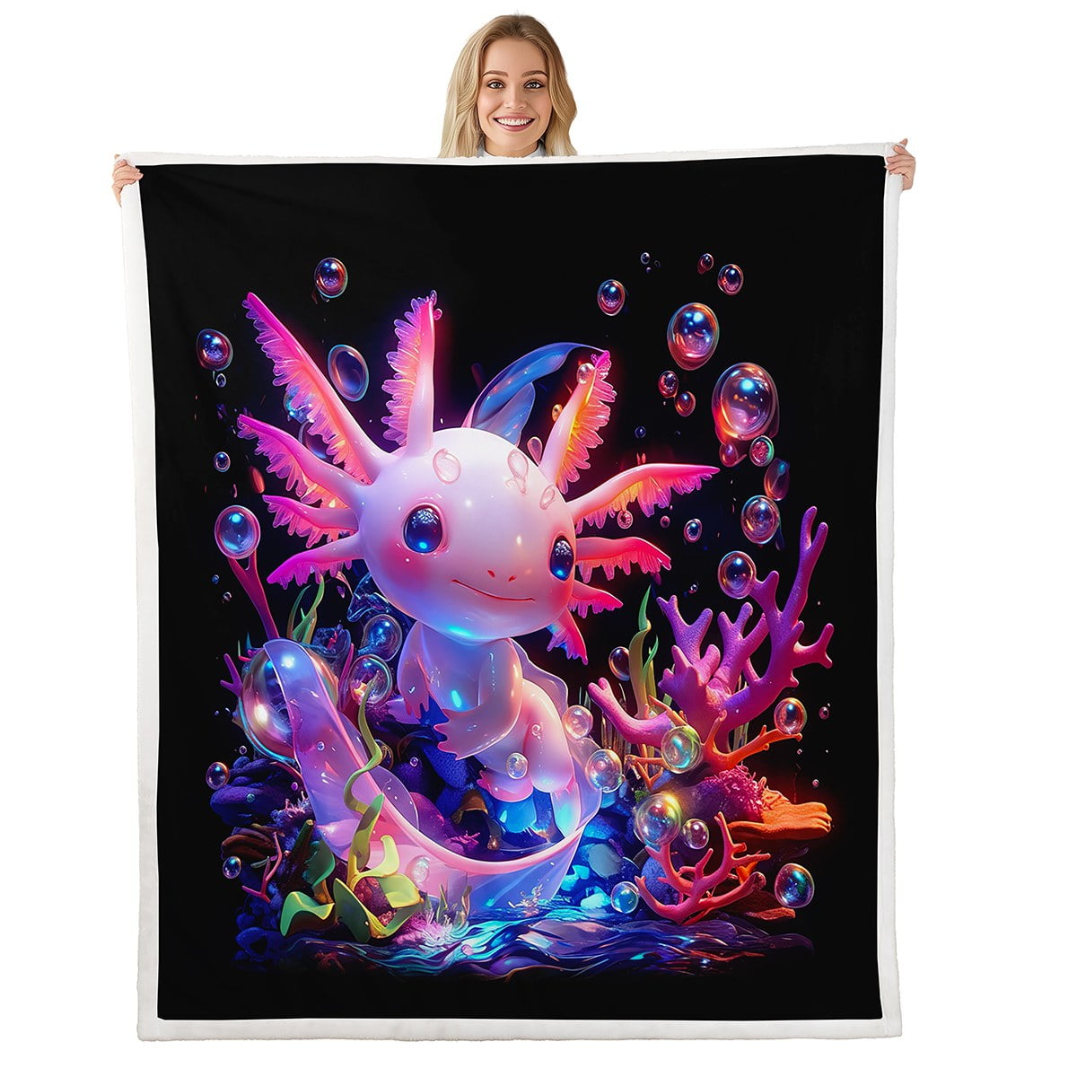 Erosebridal Cute Axolotl Fleece Throw Blanket 40"x50" Cartoon Salamander Sherpa Blanket Kawaii ...
